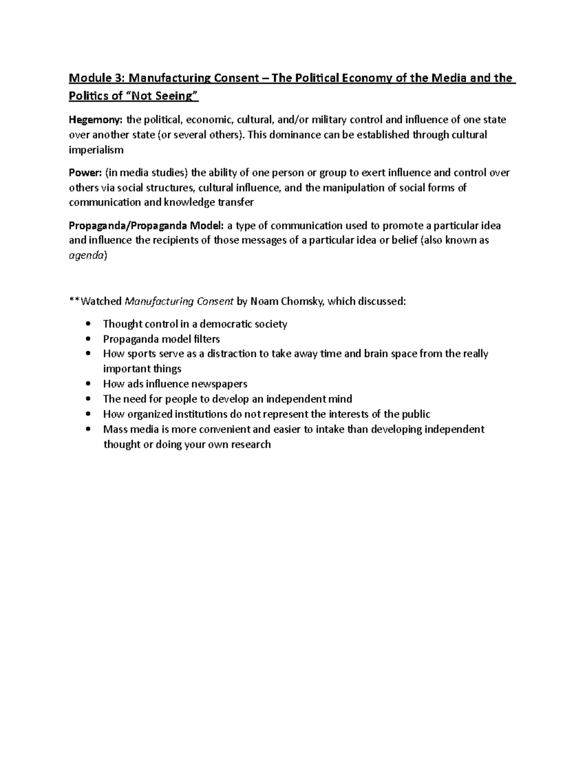 SOST 110 Module 3 - Manufacturing Consent - Module 3: Manufacturing ...