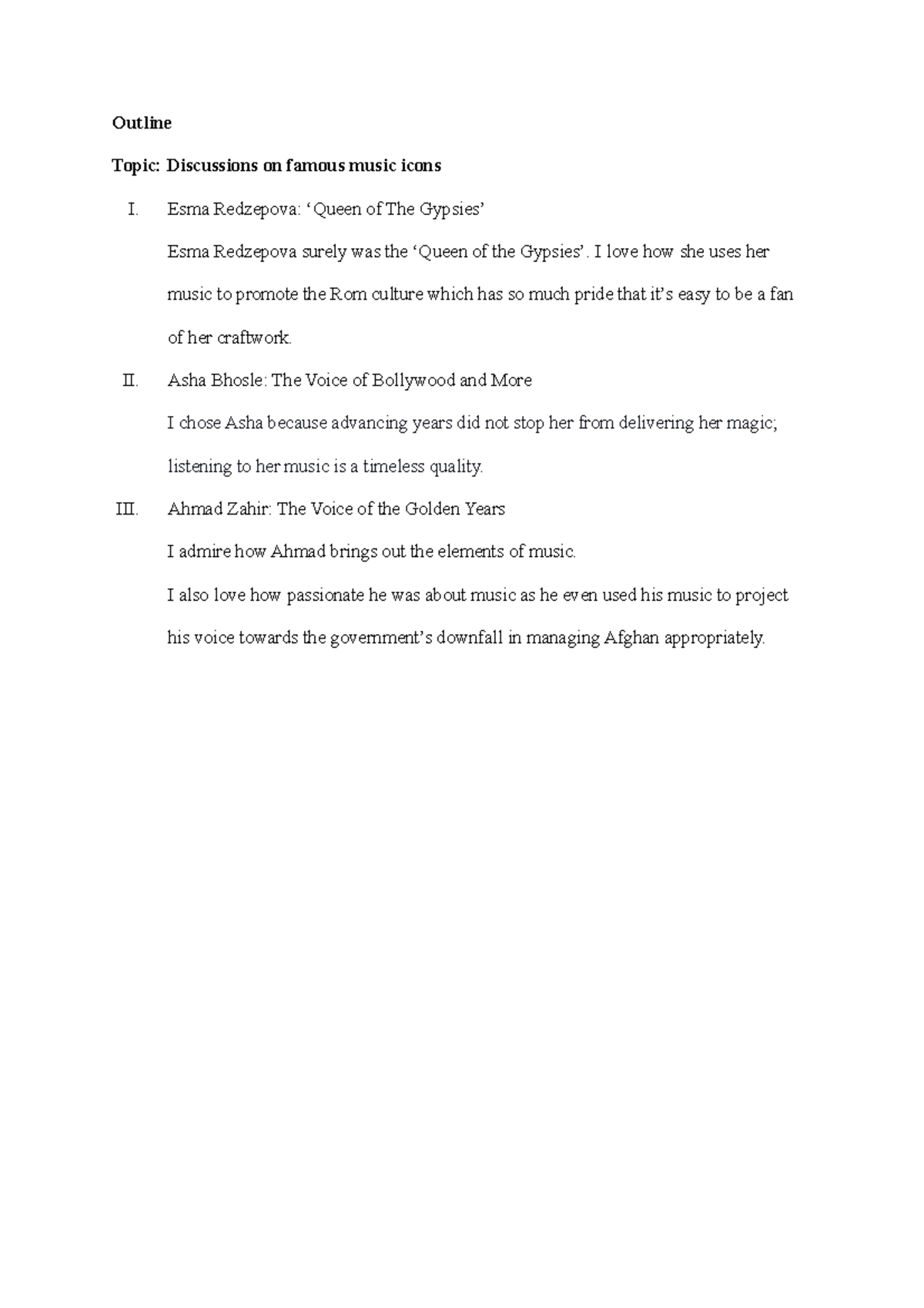 Answer 2 - Jjmb - Outline Topic: Discussions on famous music icons I ...