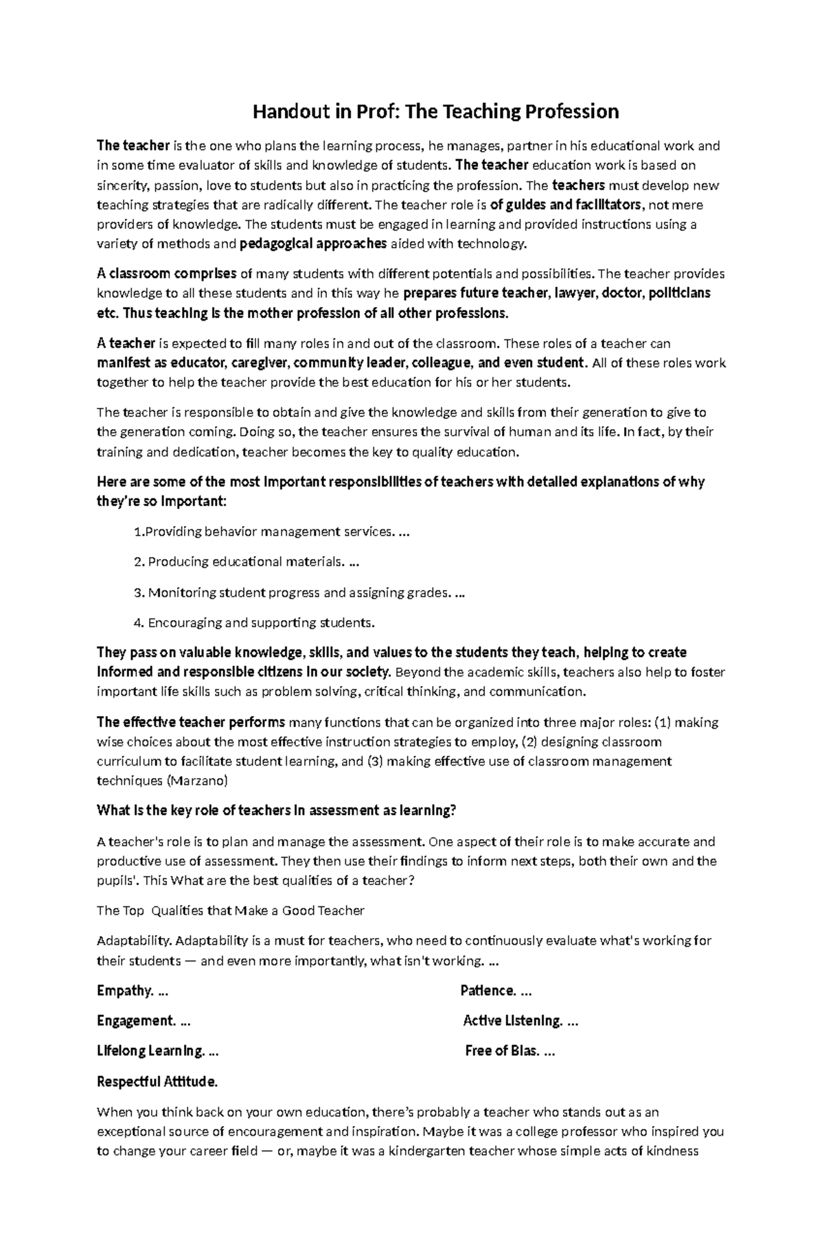 Handout-in-Prof-March-142024 - Handout in Prof: The Teaching Profession ...