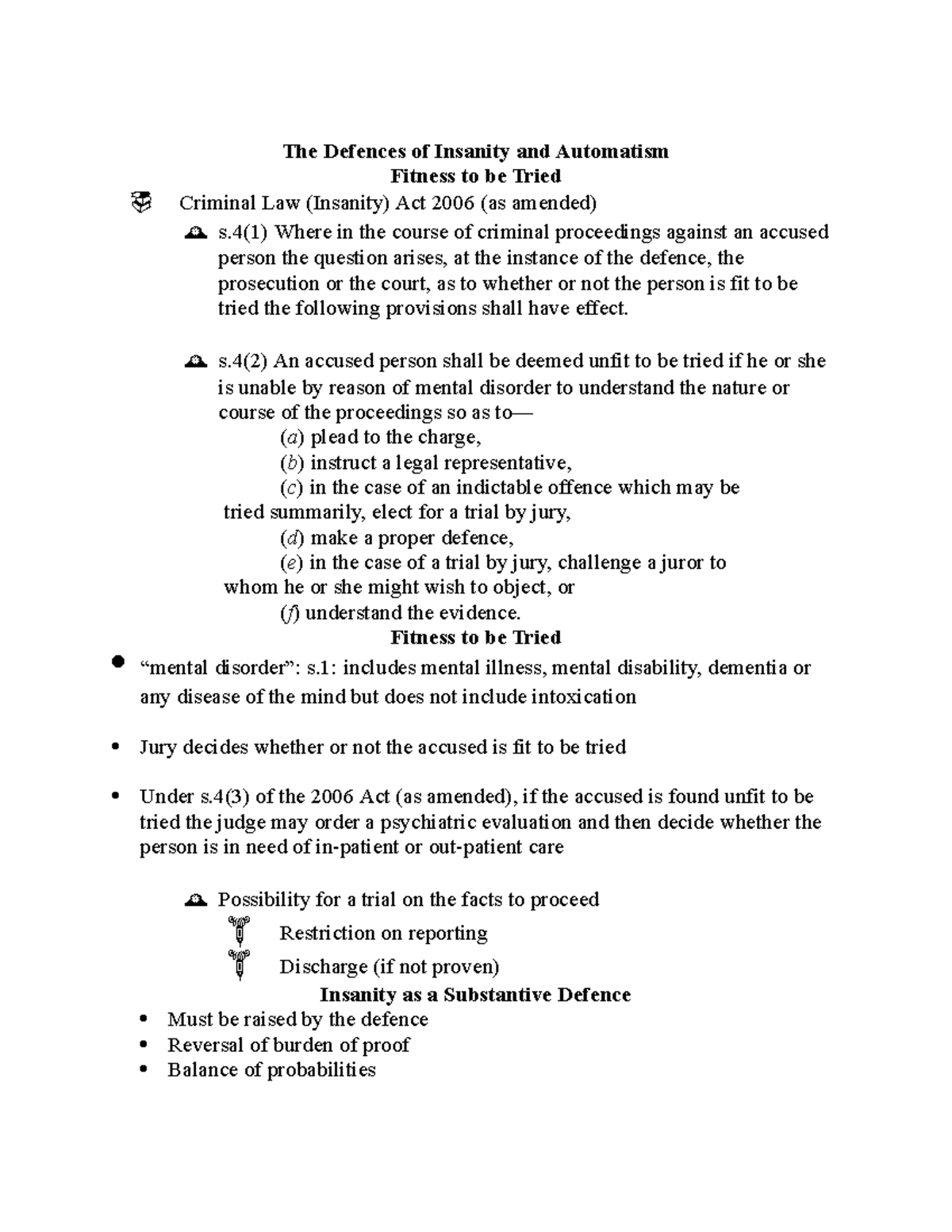 Insanity and Automatism - The Defences of Insanity and Automatism ...