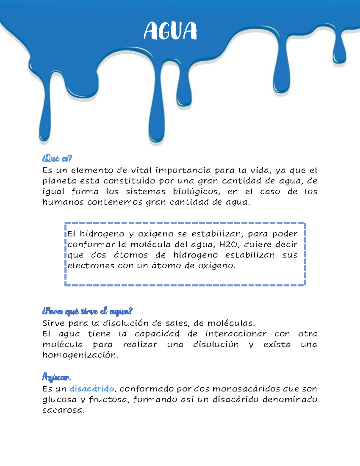 Agua - Información referente a el agua. - ¿Qué es? Es un elemento de ...