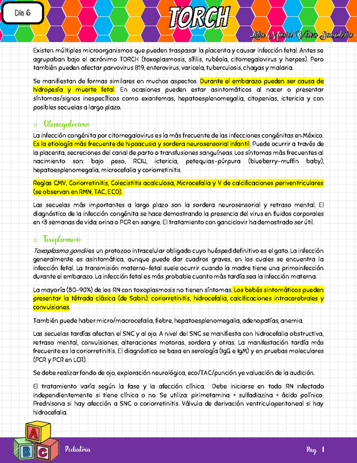 Resumen: TORCH (toxoplasmosis, rubeola, citomagalovirus, herpes simple ...