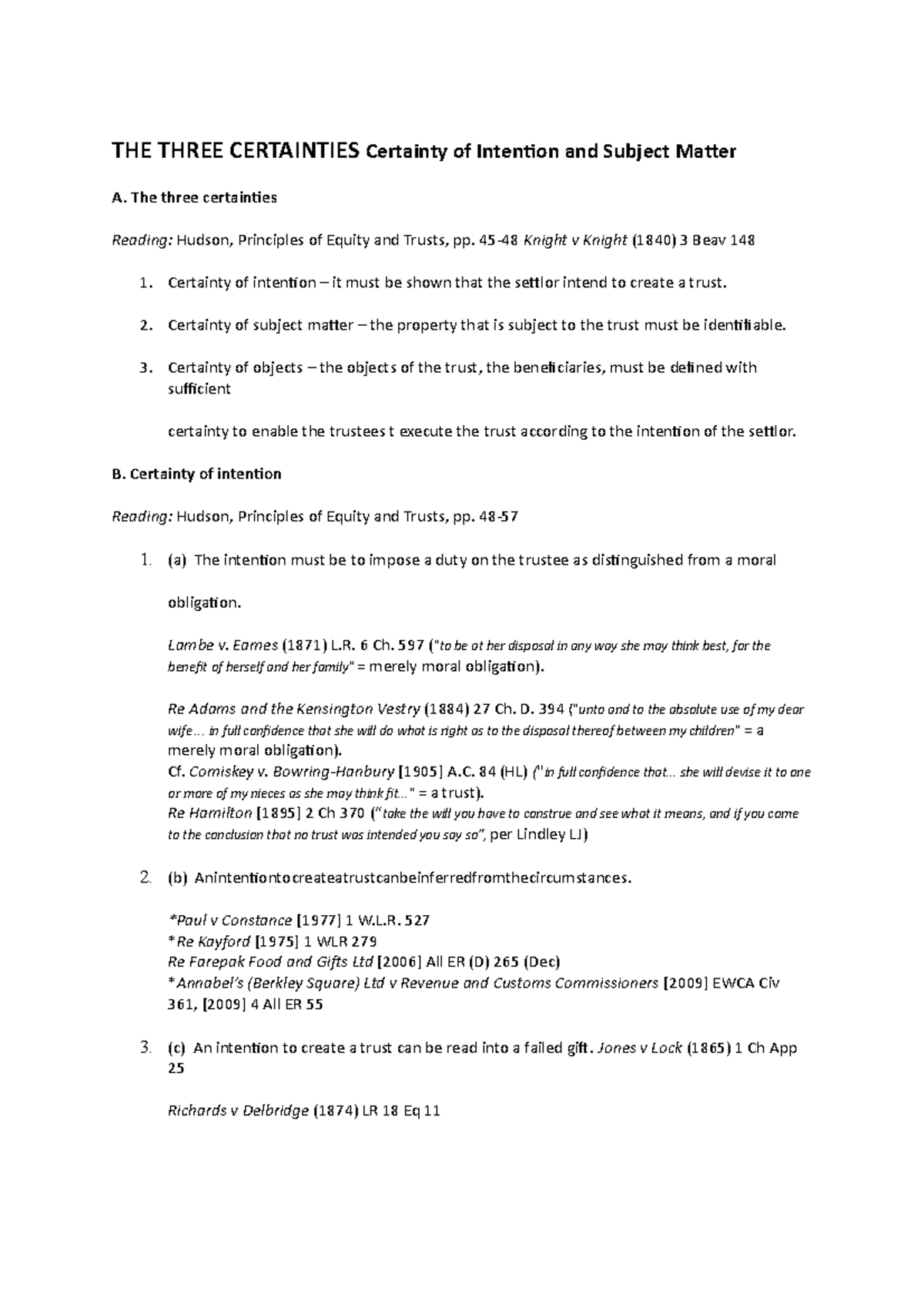 THE Three Certainties Certainty of Intention and Subject Matter - THE THREE CERTAINTIES ...