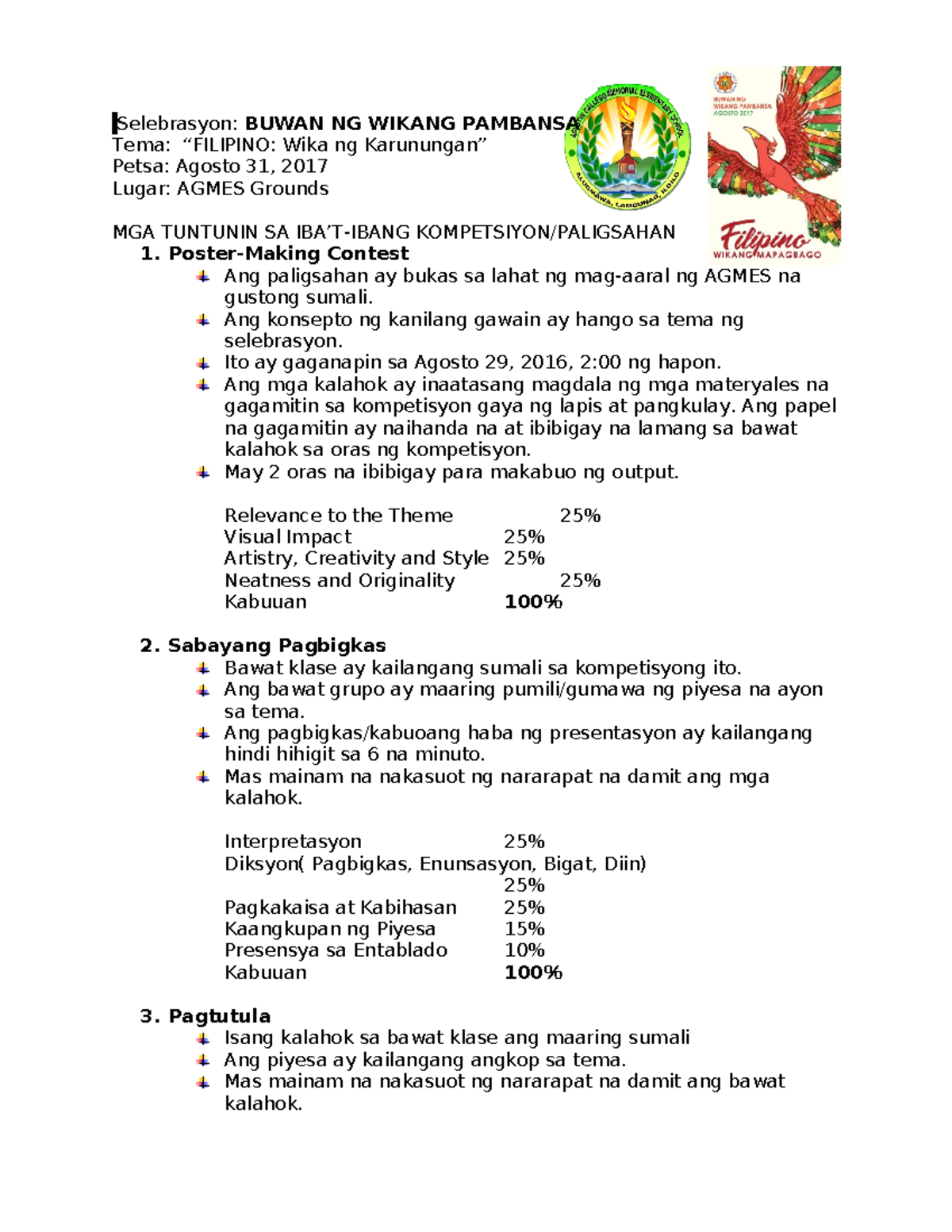 Buwan NG WIKA PLAN OF Activities - Selebrasyon: BUWAN NG WIKANG ...