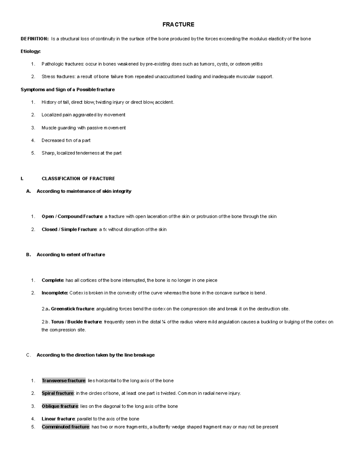 Orcon- Fracture- Conditions - FRACTURE DEFINITION: Is a structural loss ...