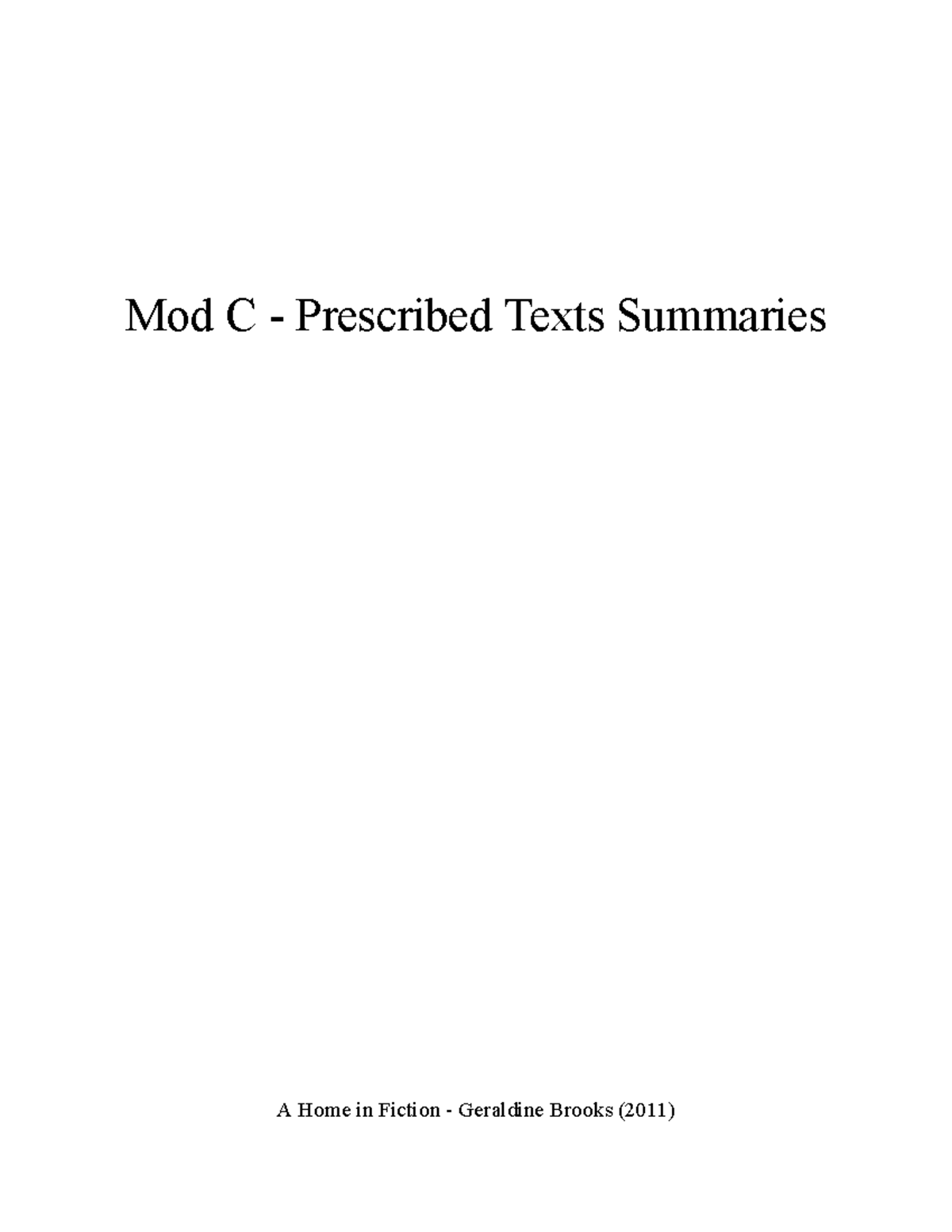 Prescribed Texts Summary and Analysis Module C - Mod C - Prescribed ...