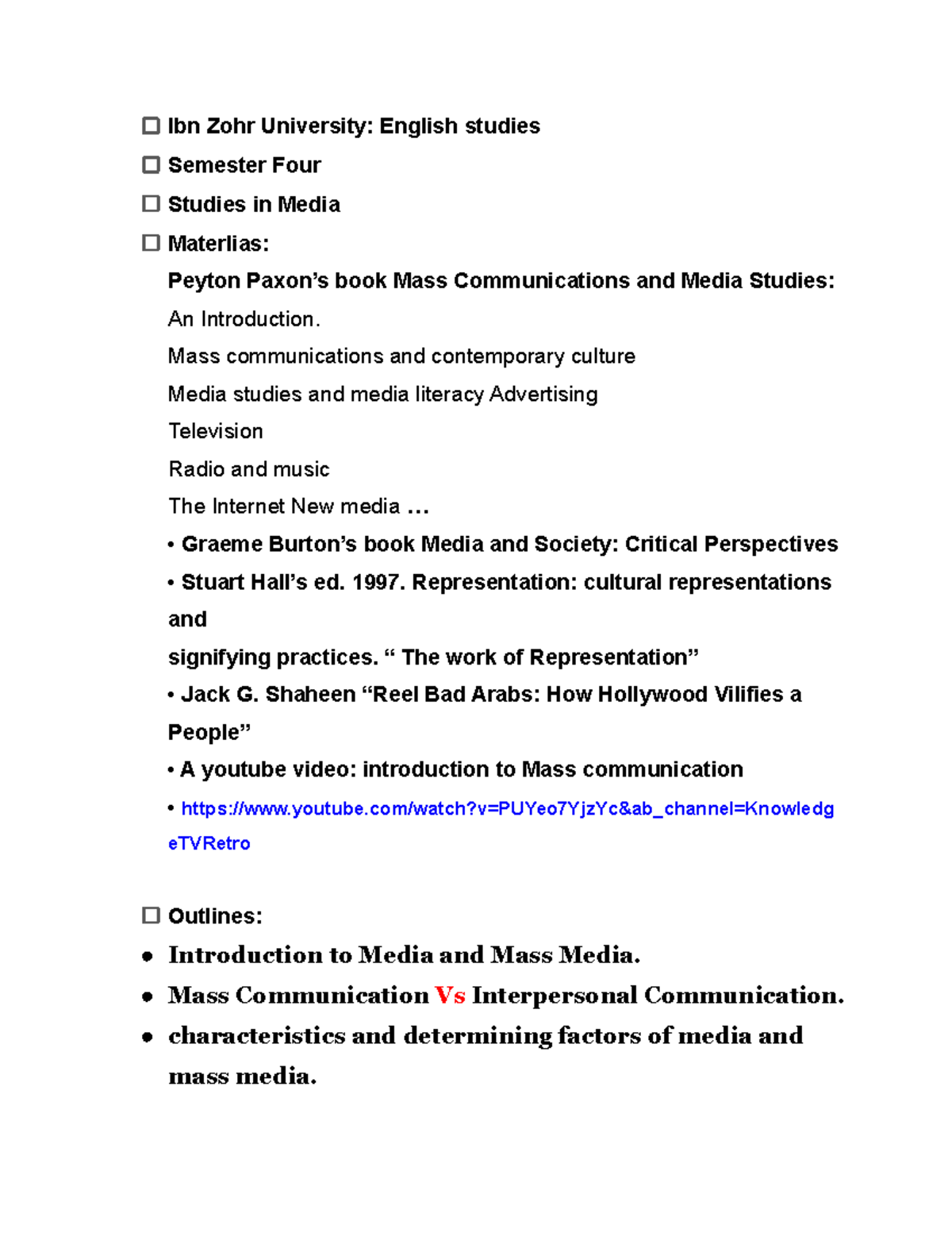 Studies in Media part one - Ibn Zohr University: English studies ...