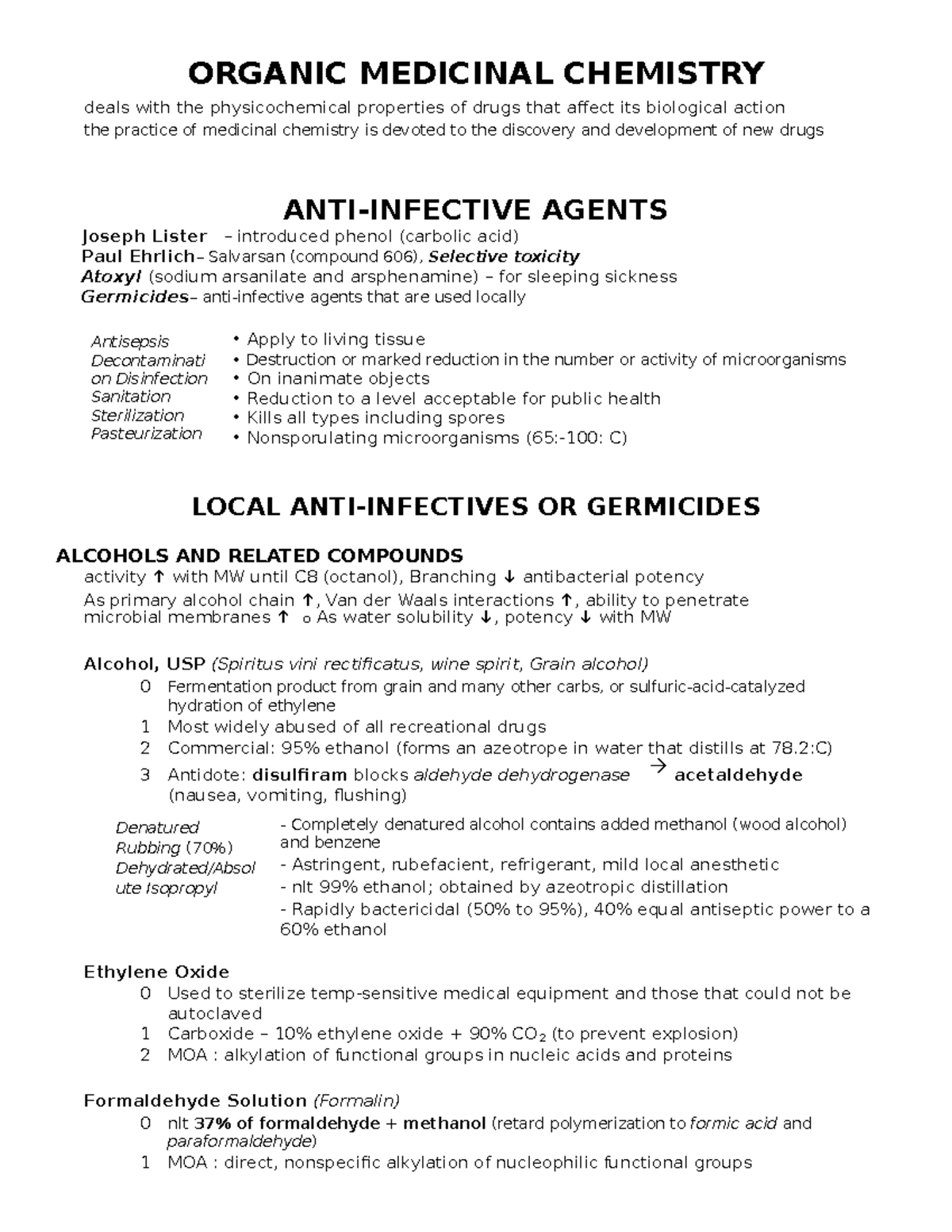 Pharmacy Module 1 (Org Med Chem; 1 Agents) - ORGANIC MEDICINAL ...
