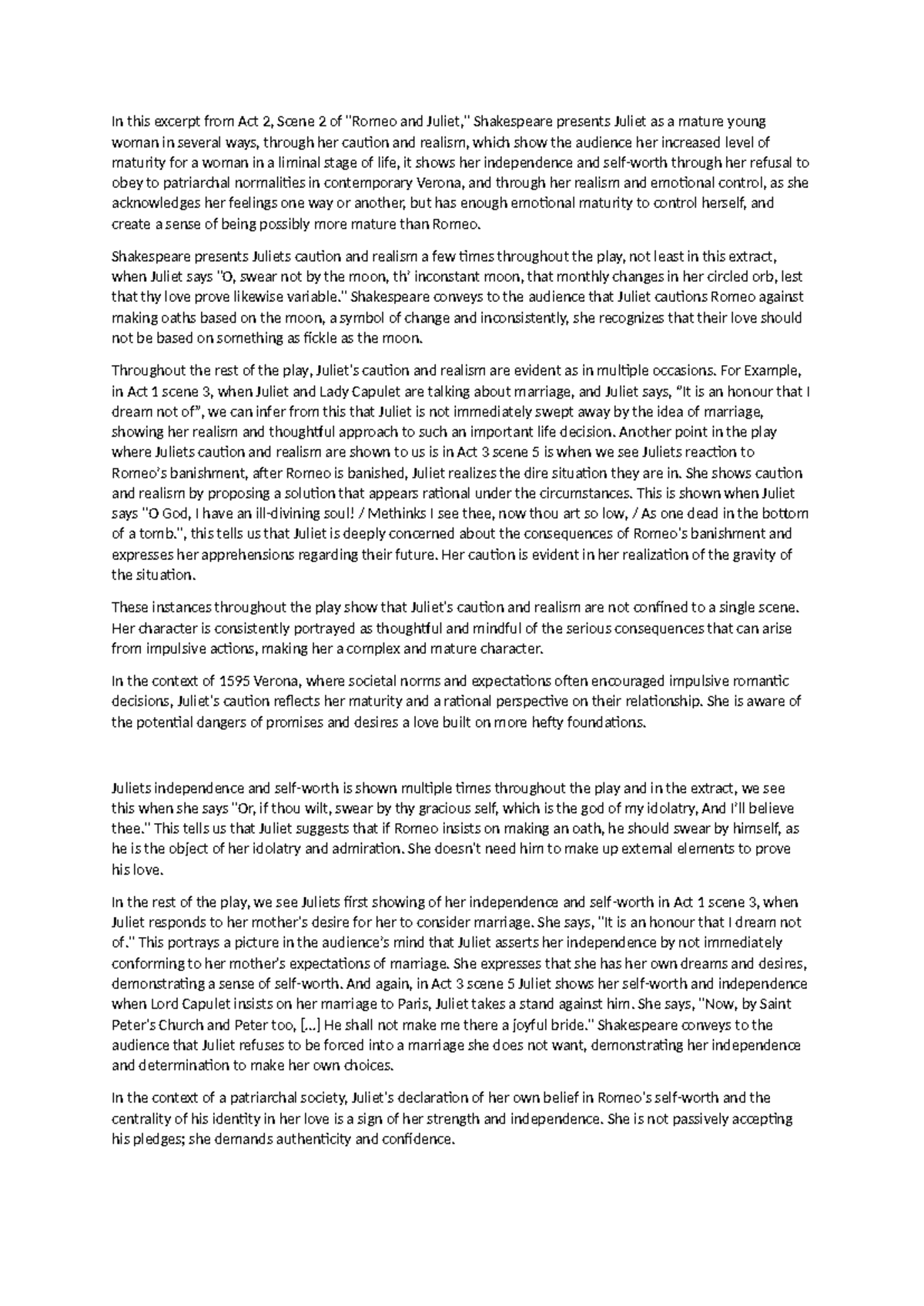 Romeo and Juliet essay - In this excerpt from Act 2, Scene 2 of "Romeo ...