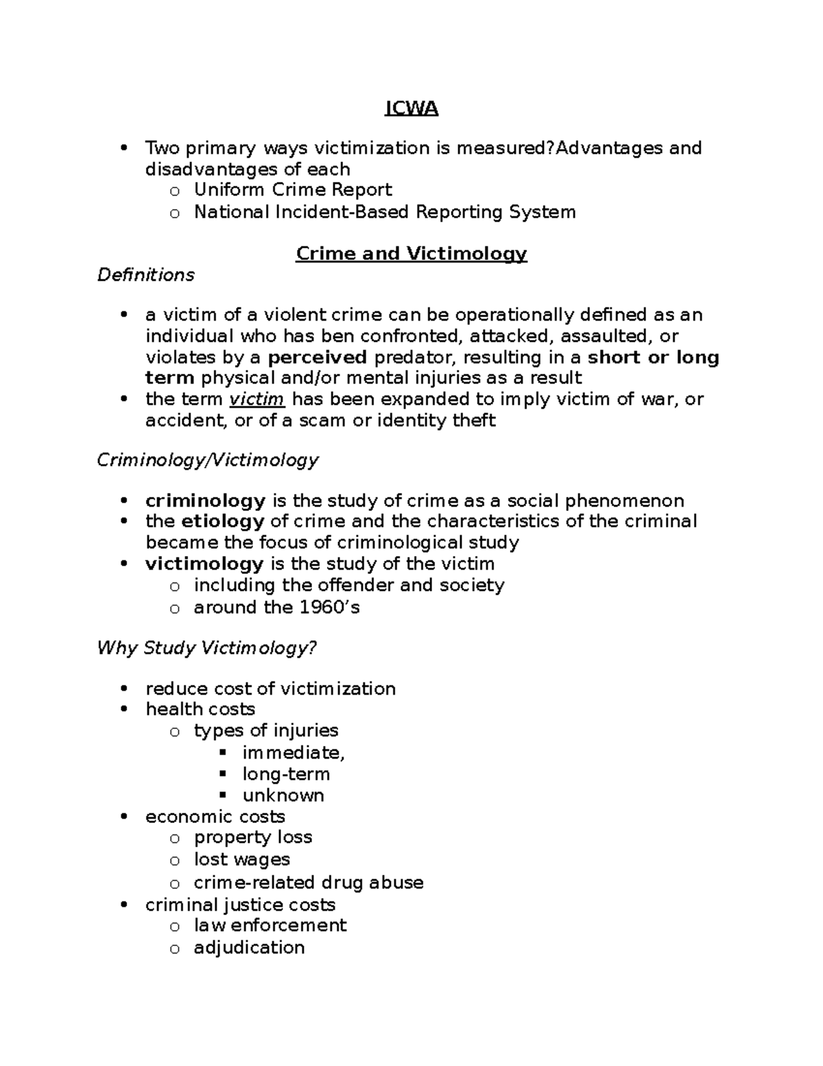SOCI 425 2:4 - lecture notes - ICWA Two primary ways victimization is ...