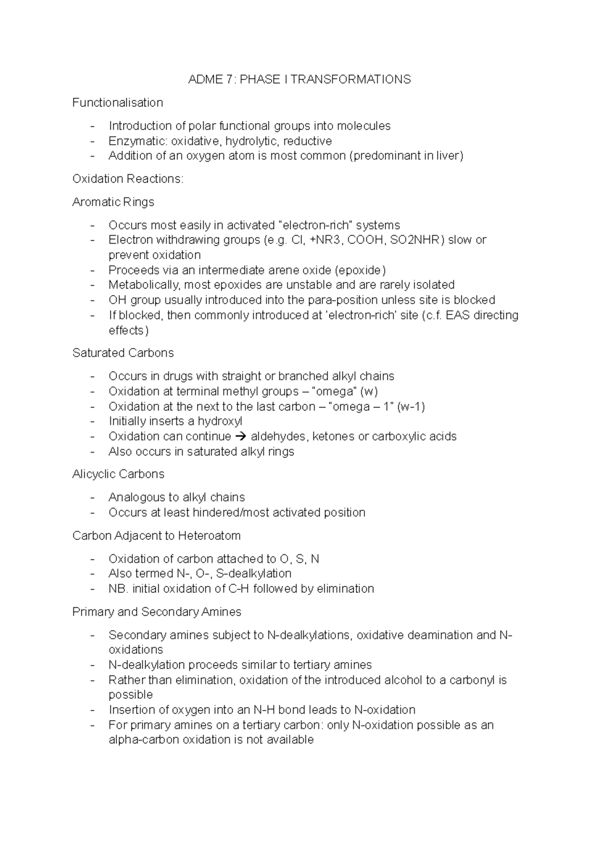 ADME 7 - Lecture notes 1 - ADME 7: PHASE I TRANSFORMATIONS ...