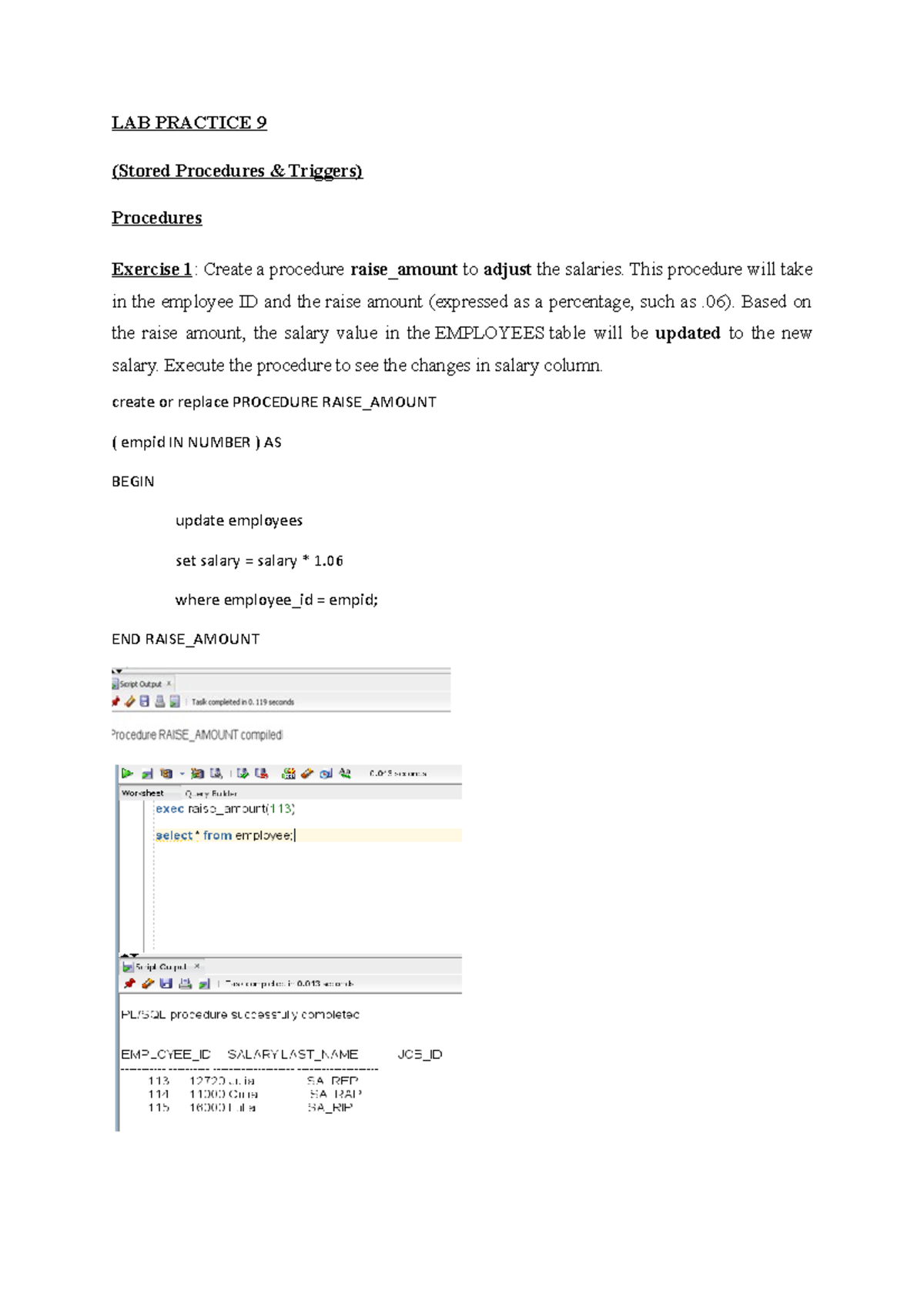 Lab9 2015 81 - lab task - LAB PRACTICE 9 (Stored Procedures & Triggers) Procedures Exercise 1 ...