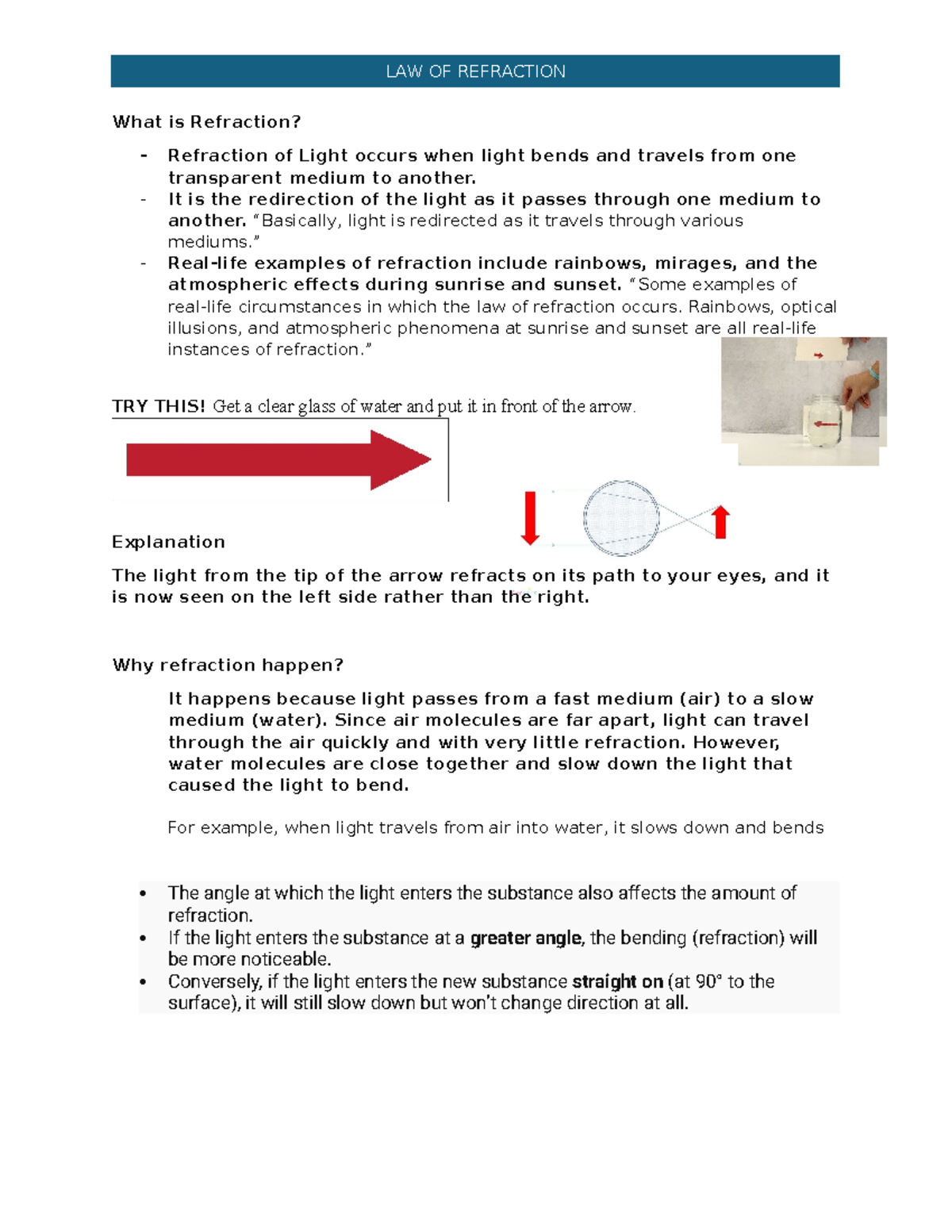 What is Refraction - It is the redirection of the light as it passes ...