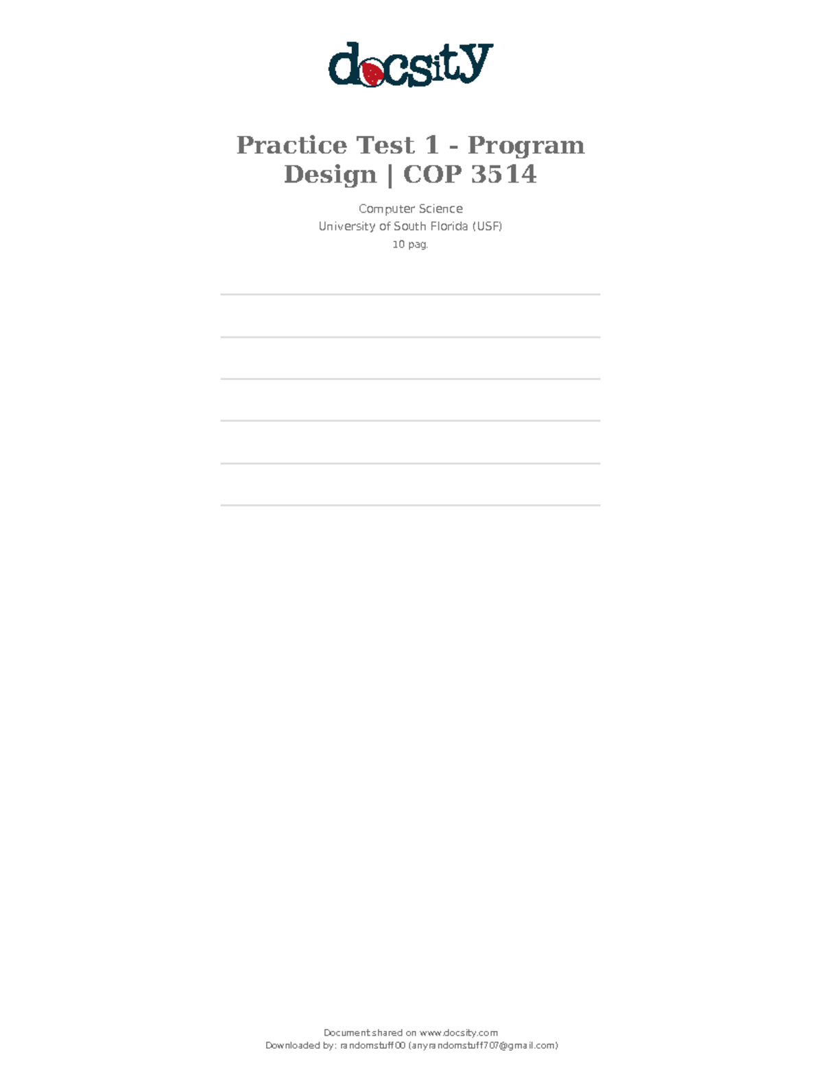 Docsity practice test 1 program design cop 3514 - Practice Test 1 ...