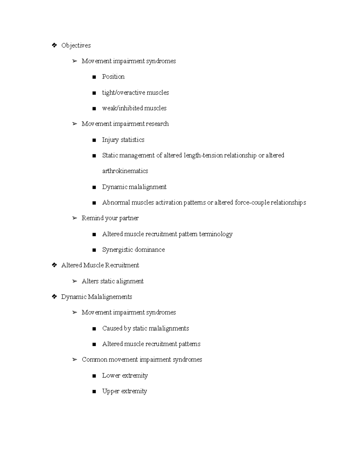 Chapter 3 Exercise Correction - Objectives Movement impairment ...