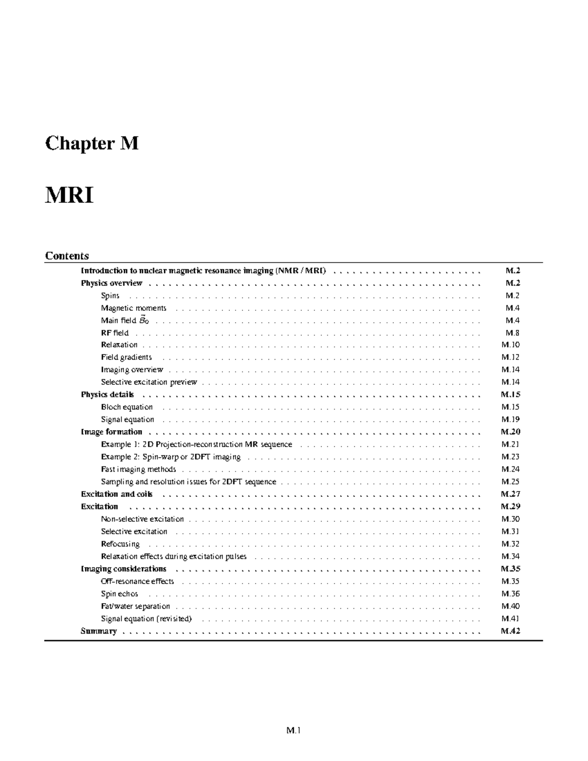 Lecture notes, lecture m2 - Mri 1- 14 - mri 15 -22 - Chapter M MRI ...