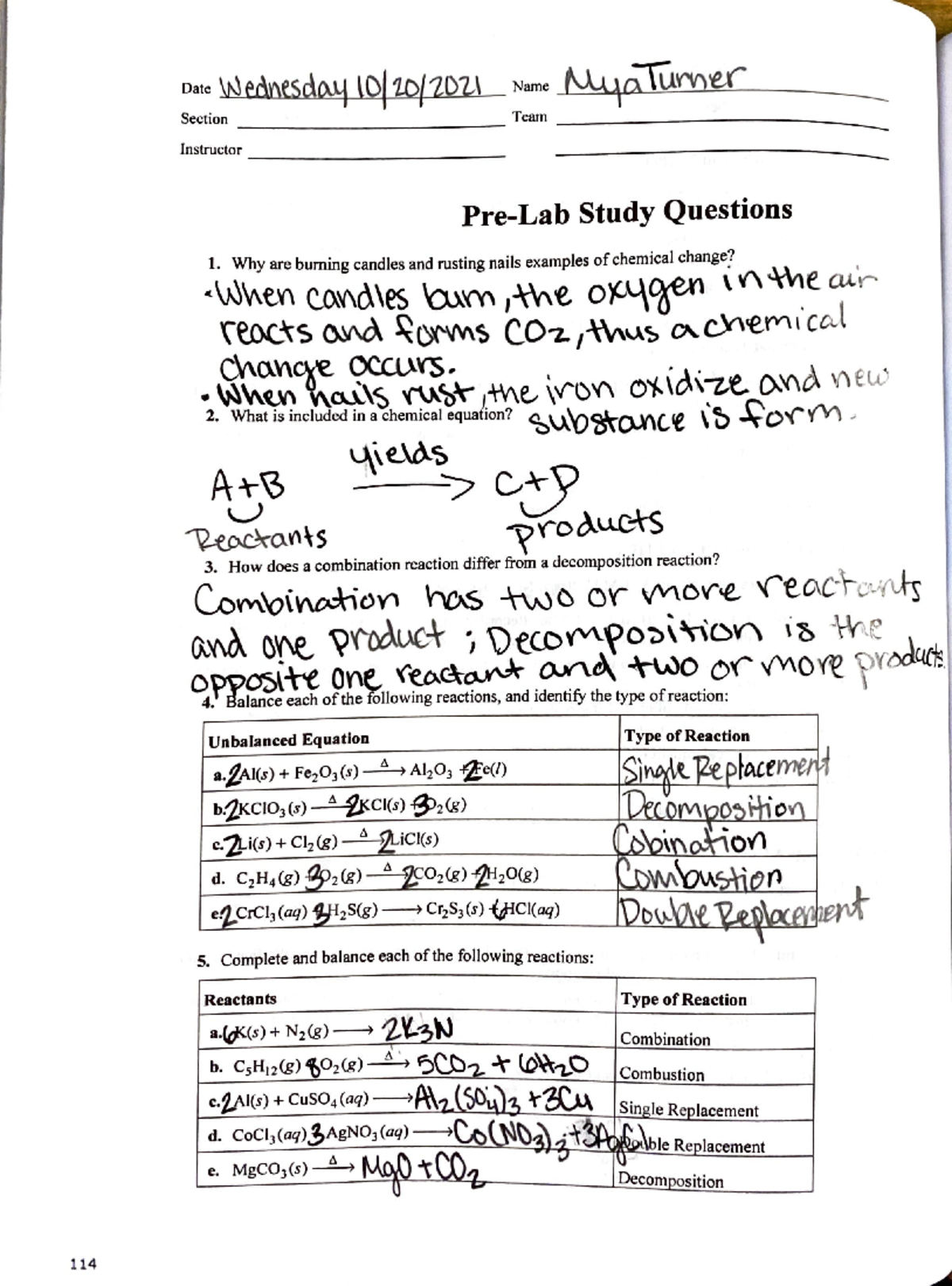 Chem Pre-Lab Questions #7 - Chem115 - North Carolina A&T - Studocu