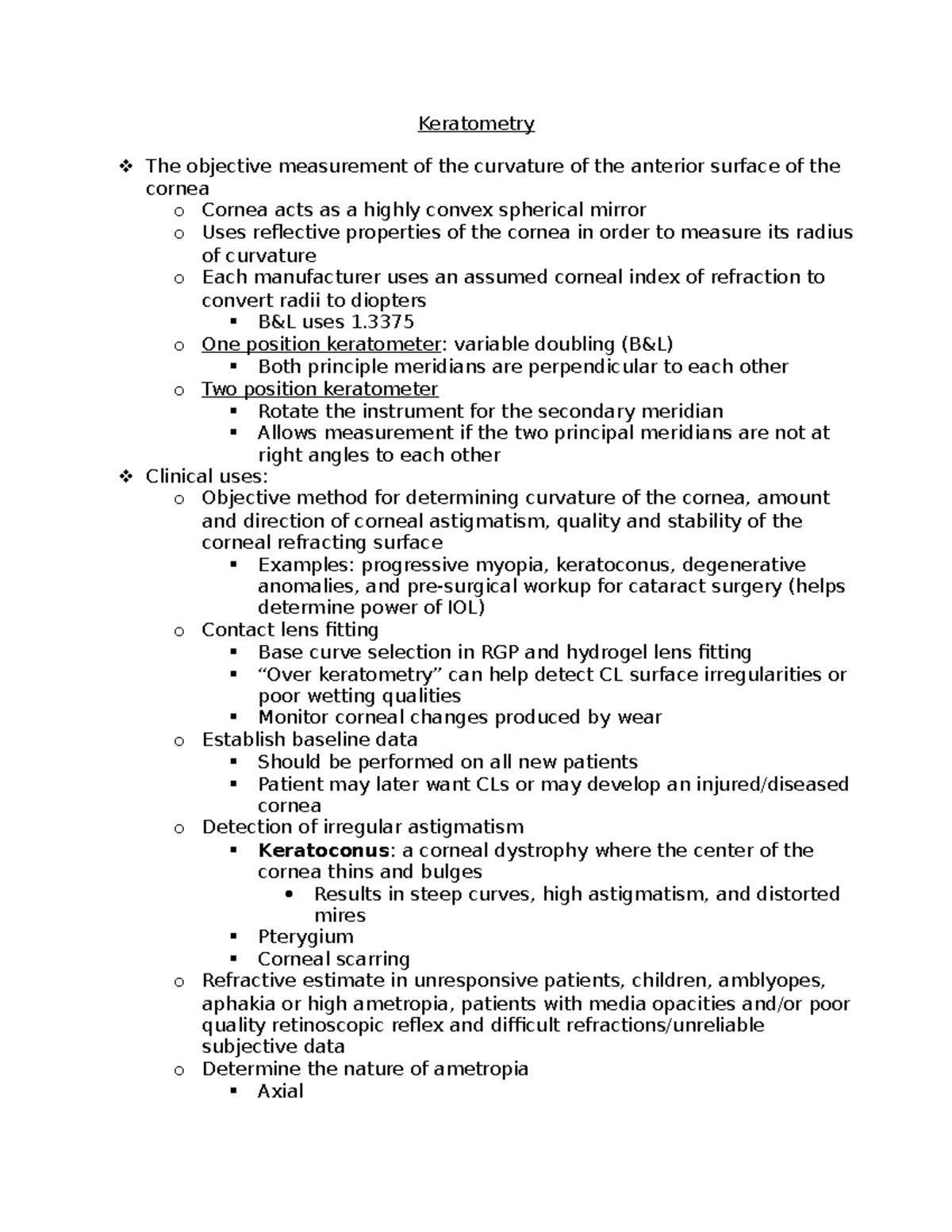 Keratometry - Keratometry The objective measurement of the curvature of ...