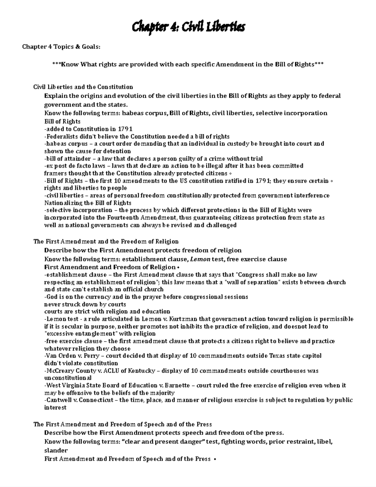 We The People Chapter 4 Study Guide - Chapter 4: Civil Liberties ...