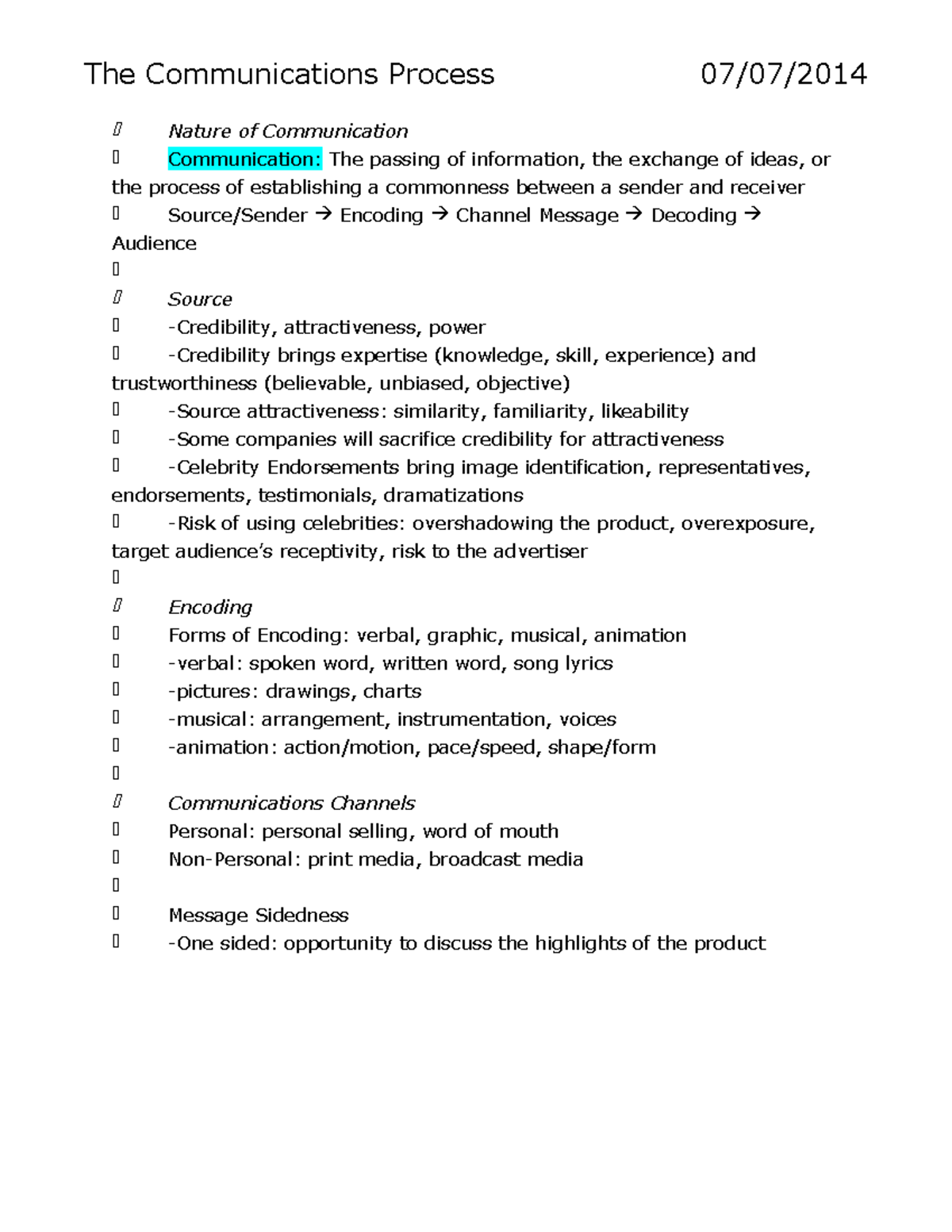 The Communications Process - Studocu