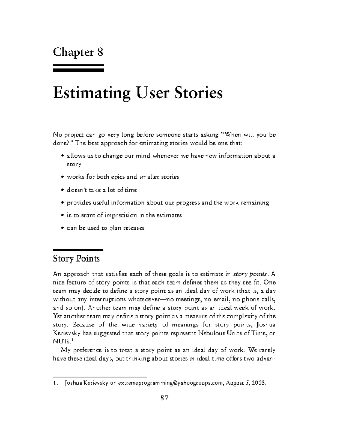 User Stories Applied Capitulo 8 - 87 Chapter 8 Estimating User Stories ...