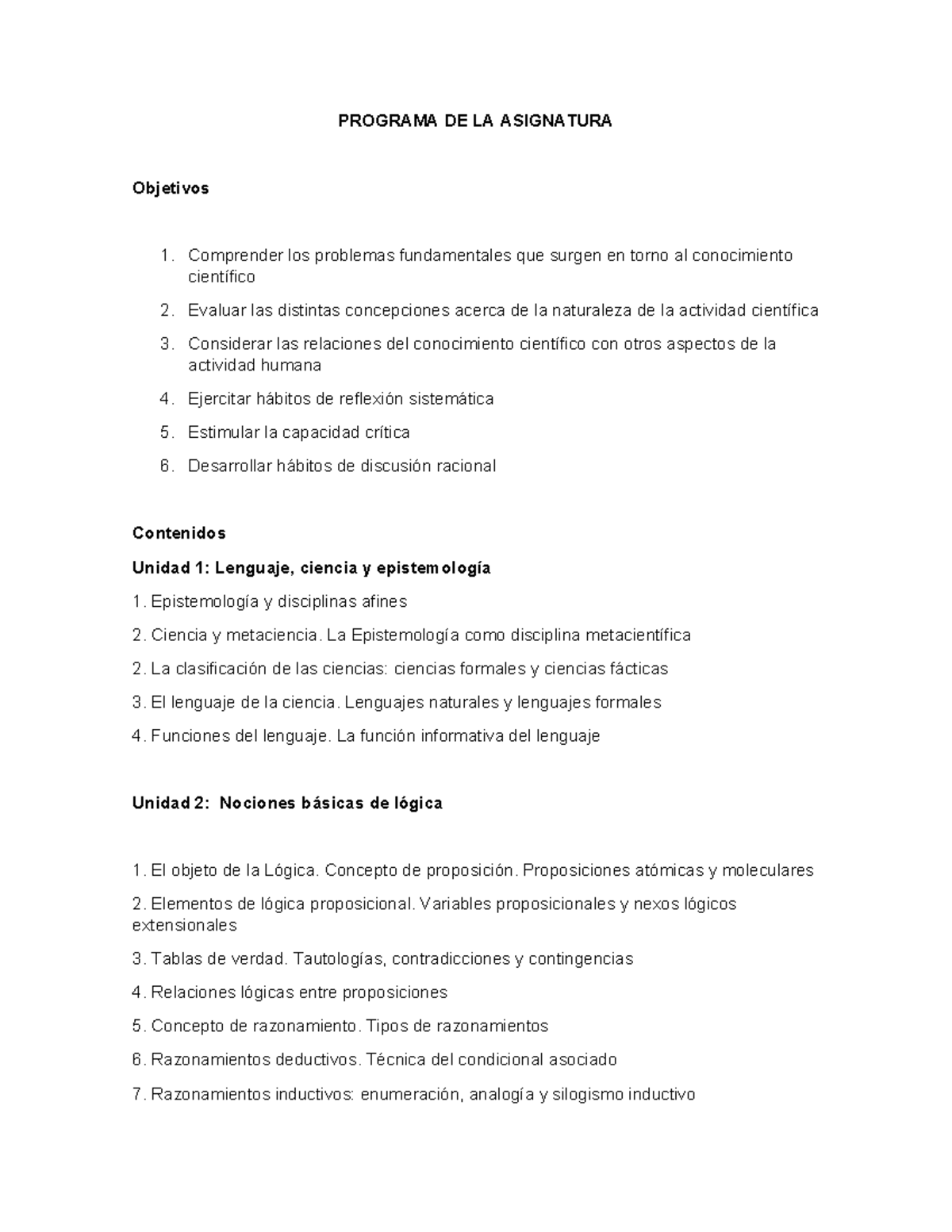 Programa IPC - Ipc - PROGRAMA DE LA ASIGNATURA Objetivos 1. Comprender los problemas ...