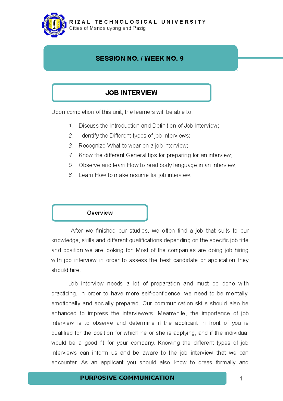 .JOB- Interview- Module- Finaaaaallll - Upon completion of this unit ...