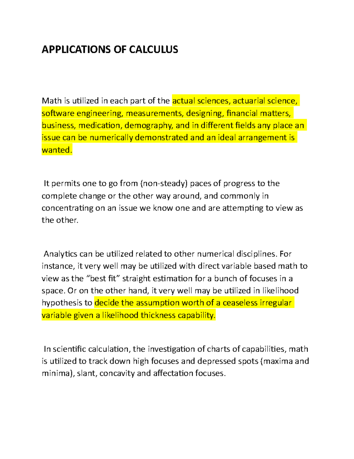 Applications Of Calculus - APPLICATIONS OF CALCULUS Math is utilized in ...