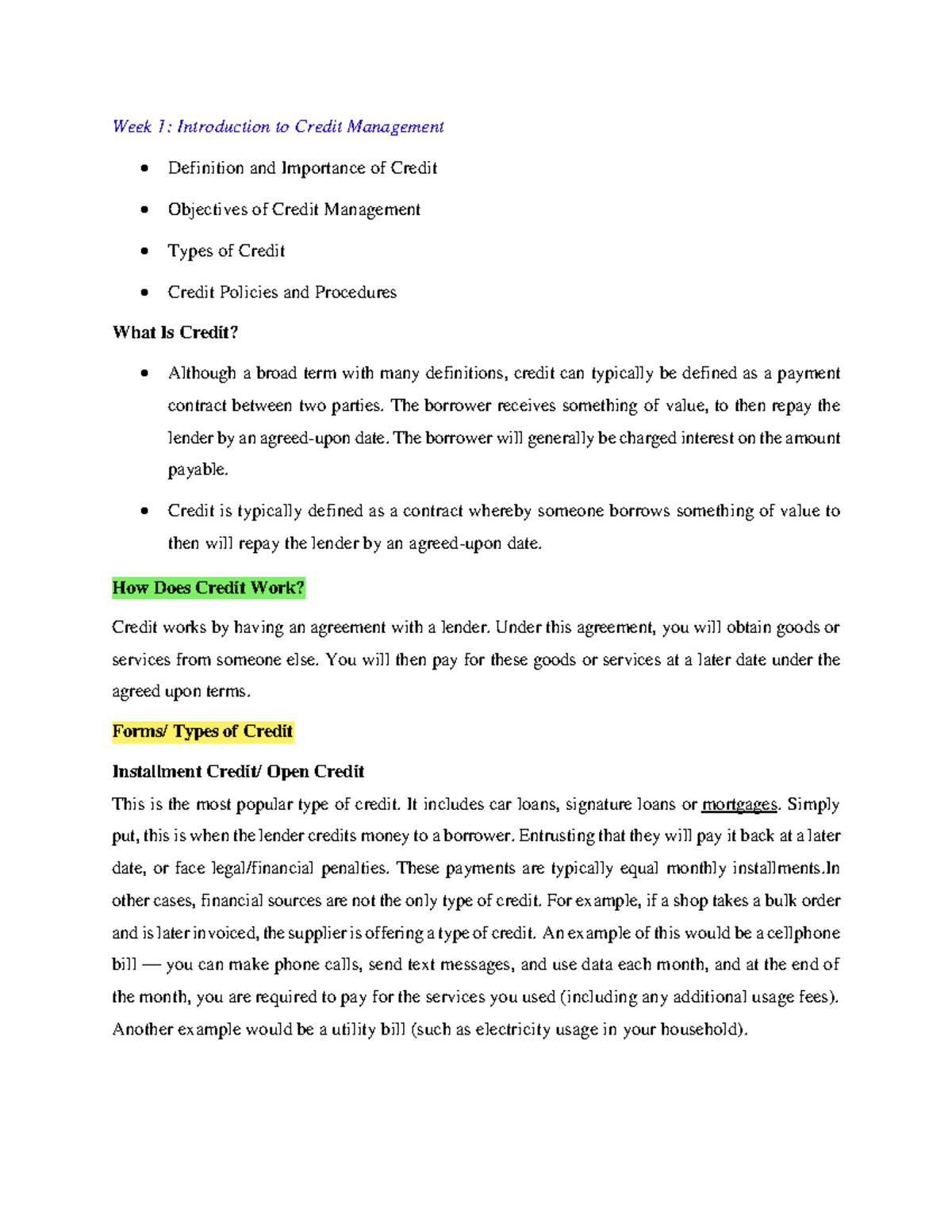 Credit Management 1 - Week 1: Introduction to Credit Management ...