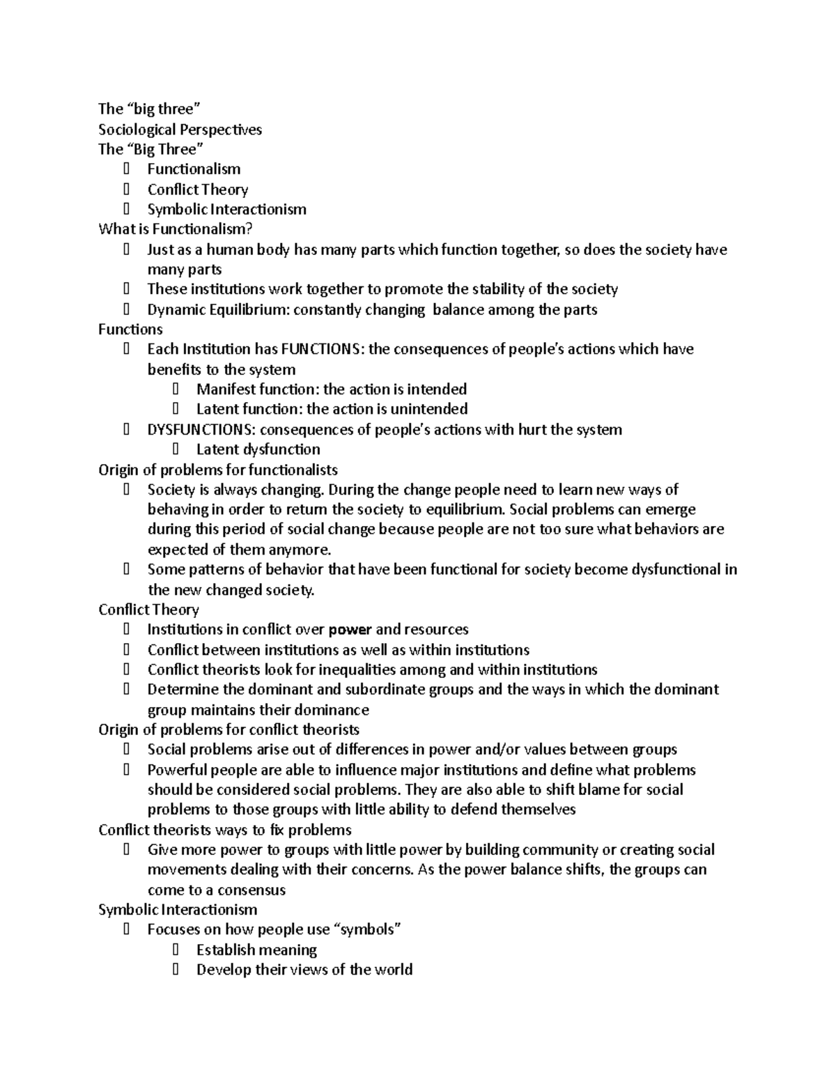 The - notes - The “big three” Sociological Perspectives The “Big Three ...