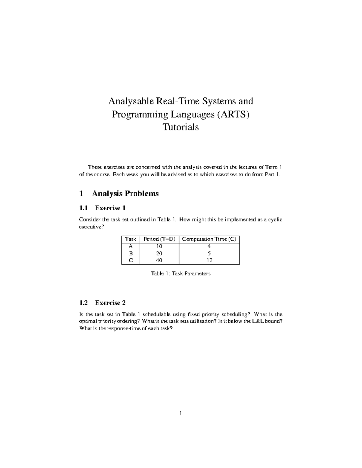 ARTS - Practical Work - Alan Burns - Analysable Real-Time Systems and ...