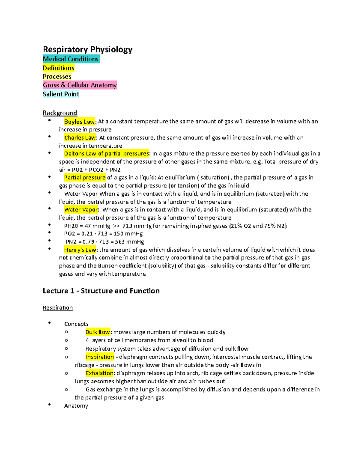 Respiratory Physiology CAPS 301 - Respiratory Physiology Medical ...