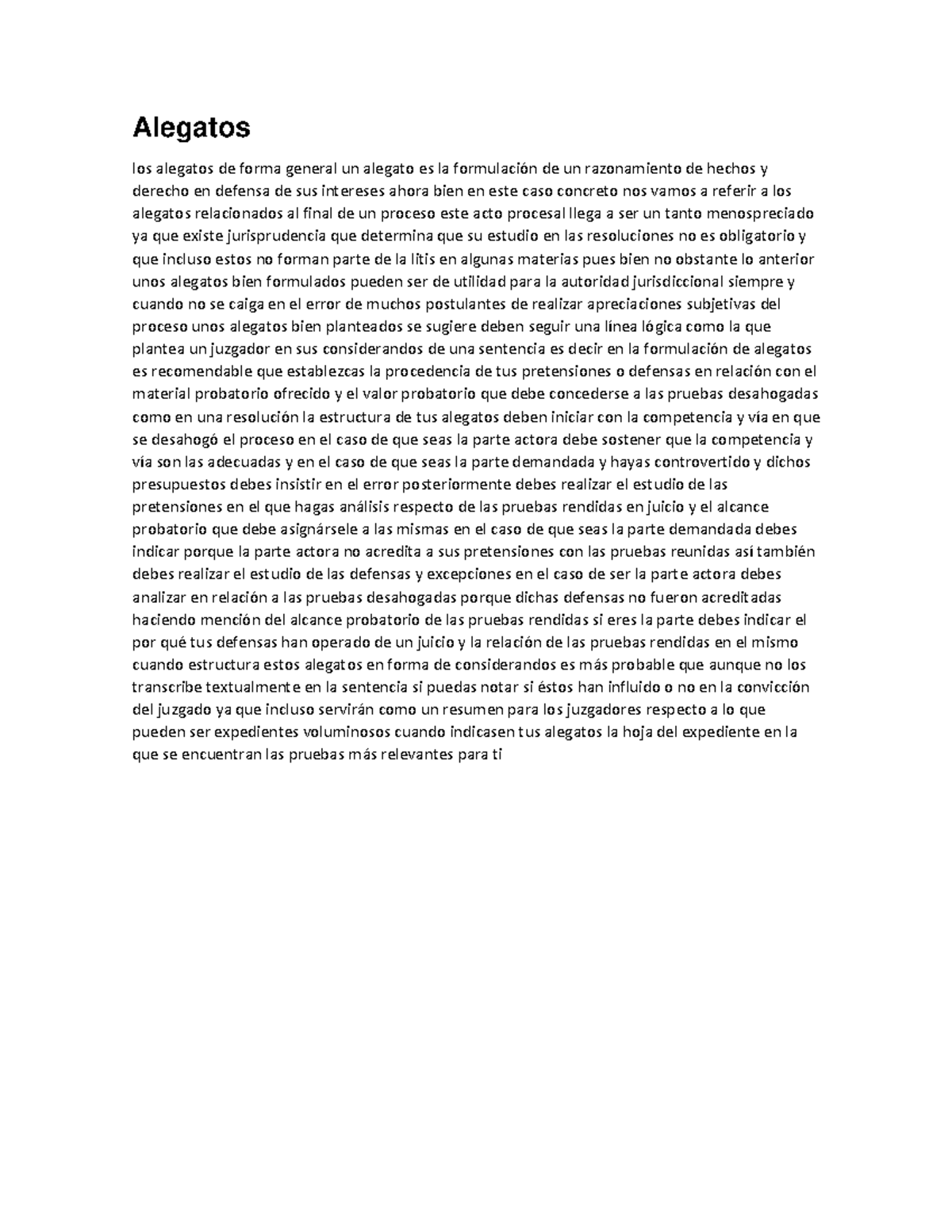 Alegato 1 - tarea - Alegatos los alegatos de forma general un alegato ...