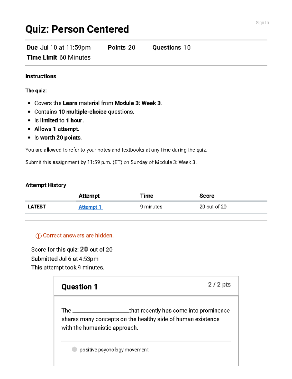 Quiz Person Centered COUC510 Theories of Counseling (D01) - Quiz ...