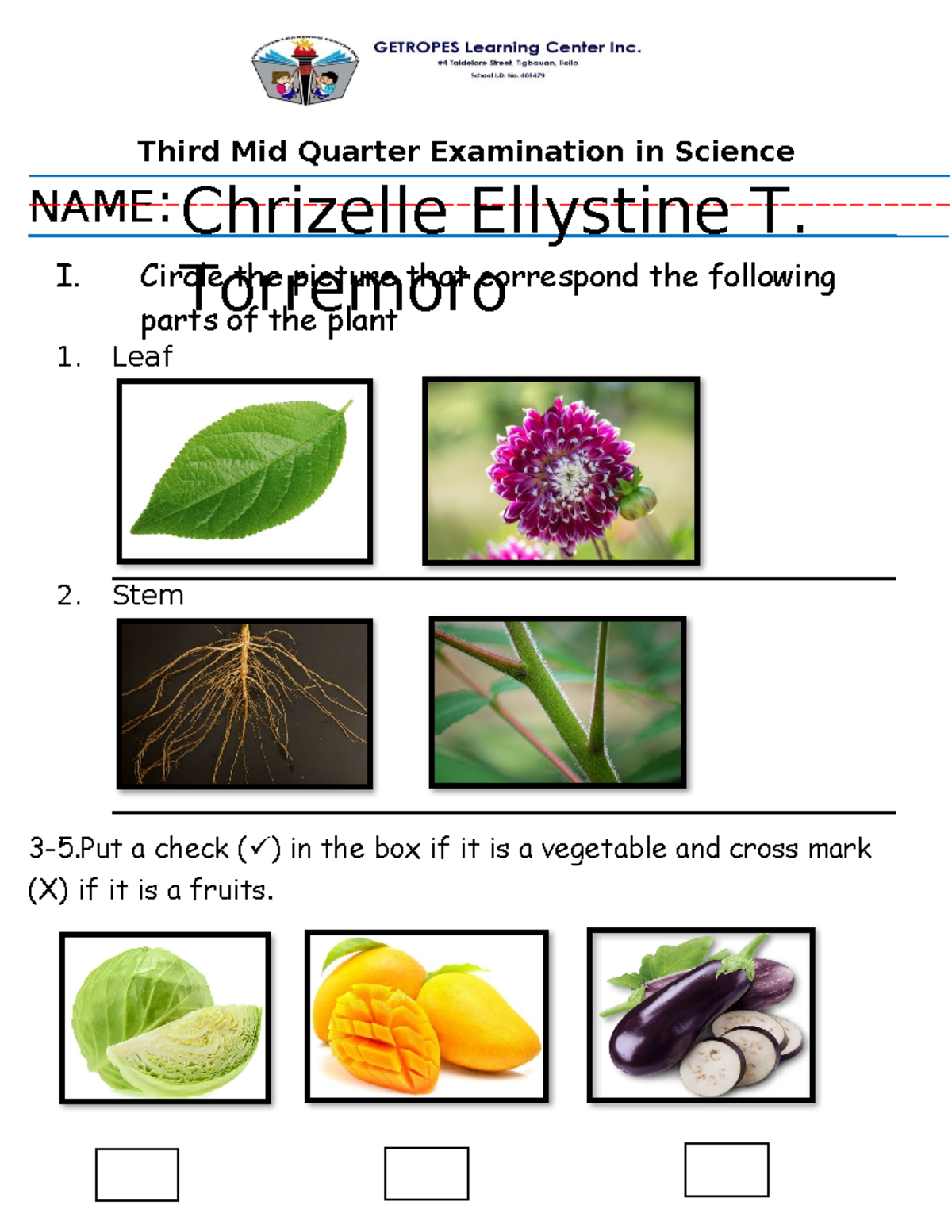 MID Third Quarter EXAM - nursery - Third Mid Quarter Examination in ...