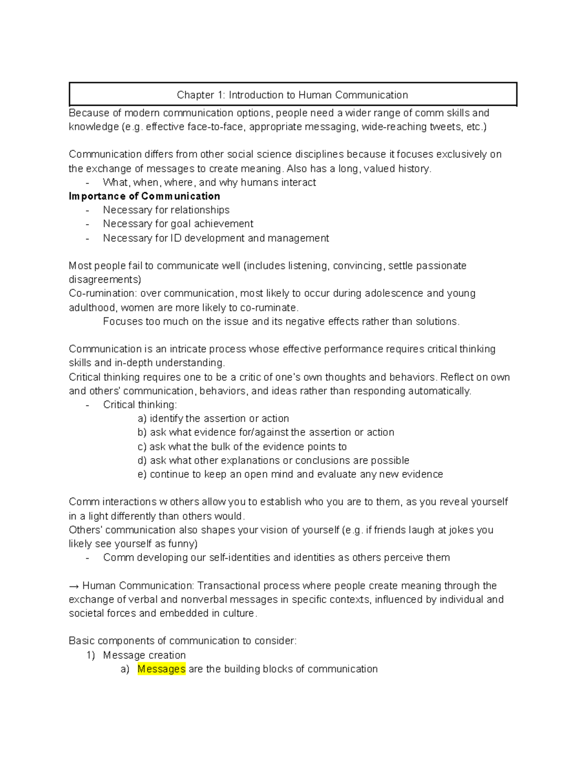 Introduction To Communication Studies Module 1 5 Notes Chapter 1