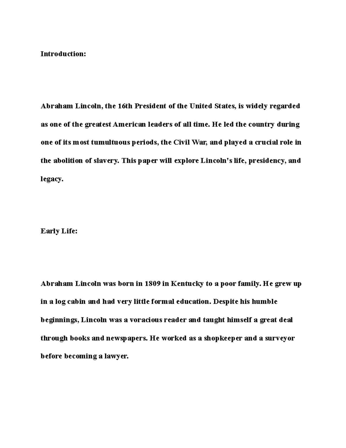 Lincoln - Lectures Notes - Introduction: Abraham Lincoln, the 16th ...