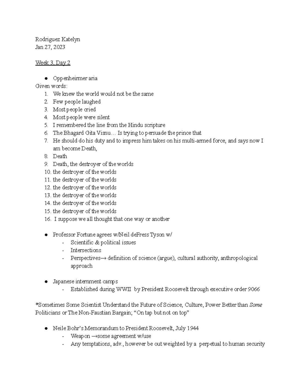 Anthro 45 week 3 day 2 - Professor Fortun - Rodriguez Katelyn Jan 27 ...