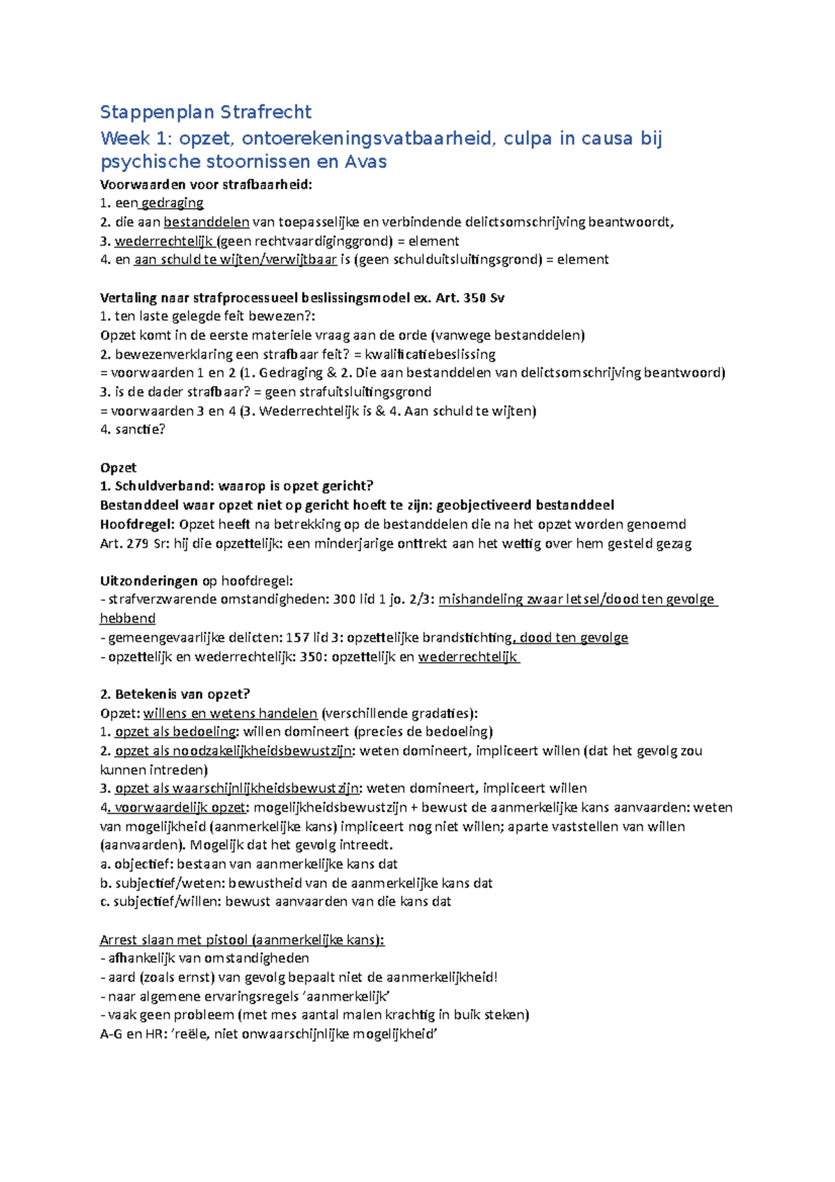 Stappenplan Strafrecht - Stappenplan Strafrecht Week 1: opzet ...