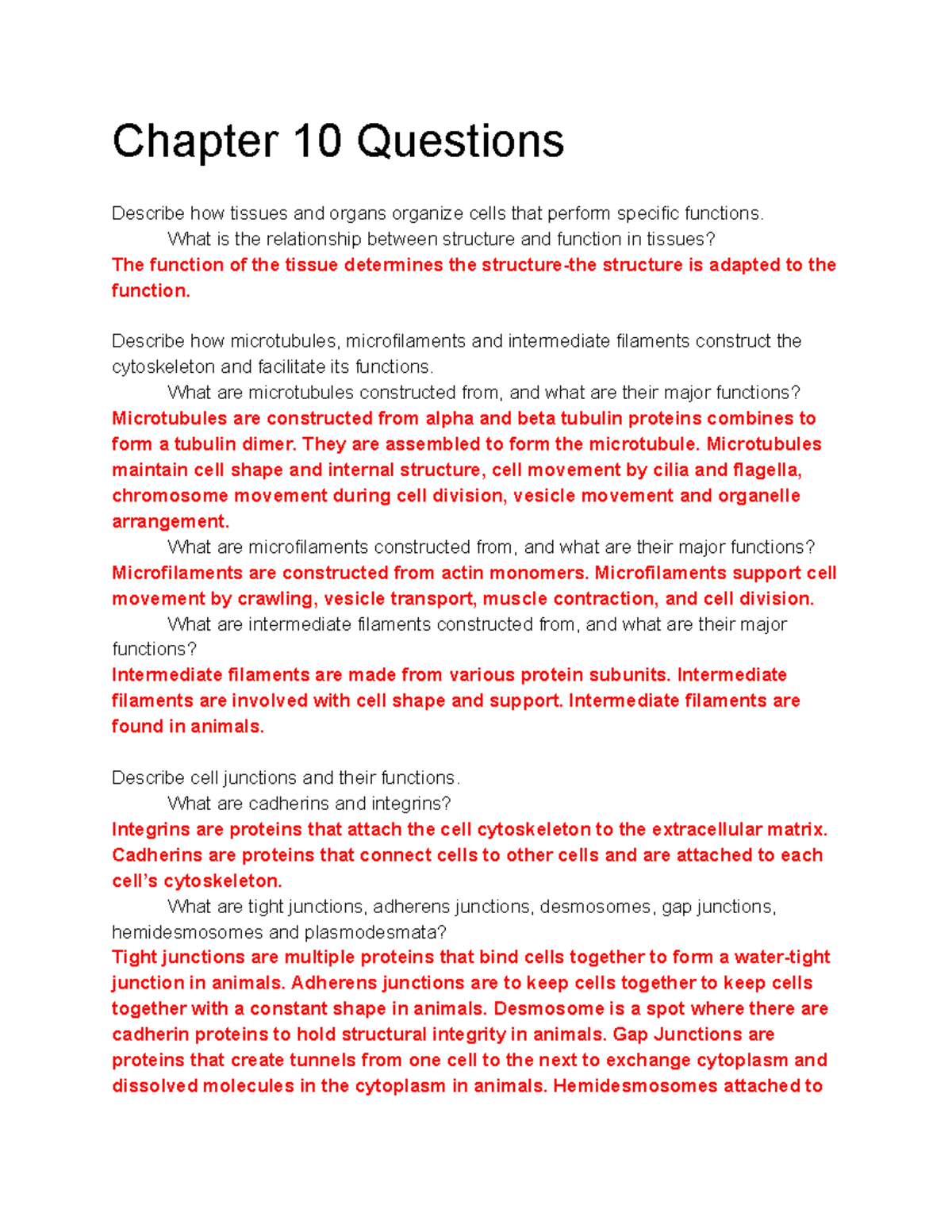 Chapter 10 BIO 181 Objective Questions - Chapter 10 Questions Describe ...