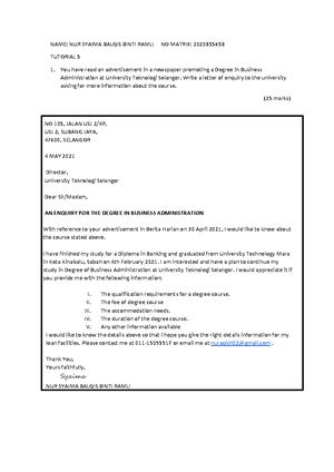 MGT269 Letter of Declining Order - Business Communication - UiTM - Studocu