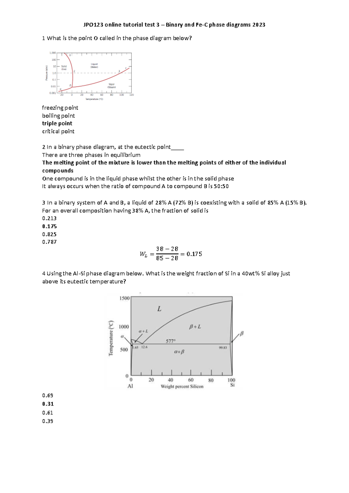 Online test 3 binary phase diagrams - memo - JPO123 online tutorial ...