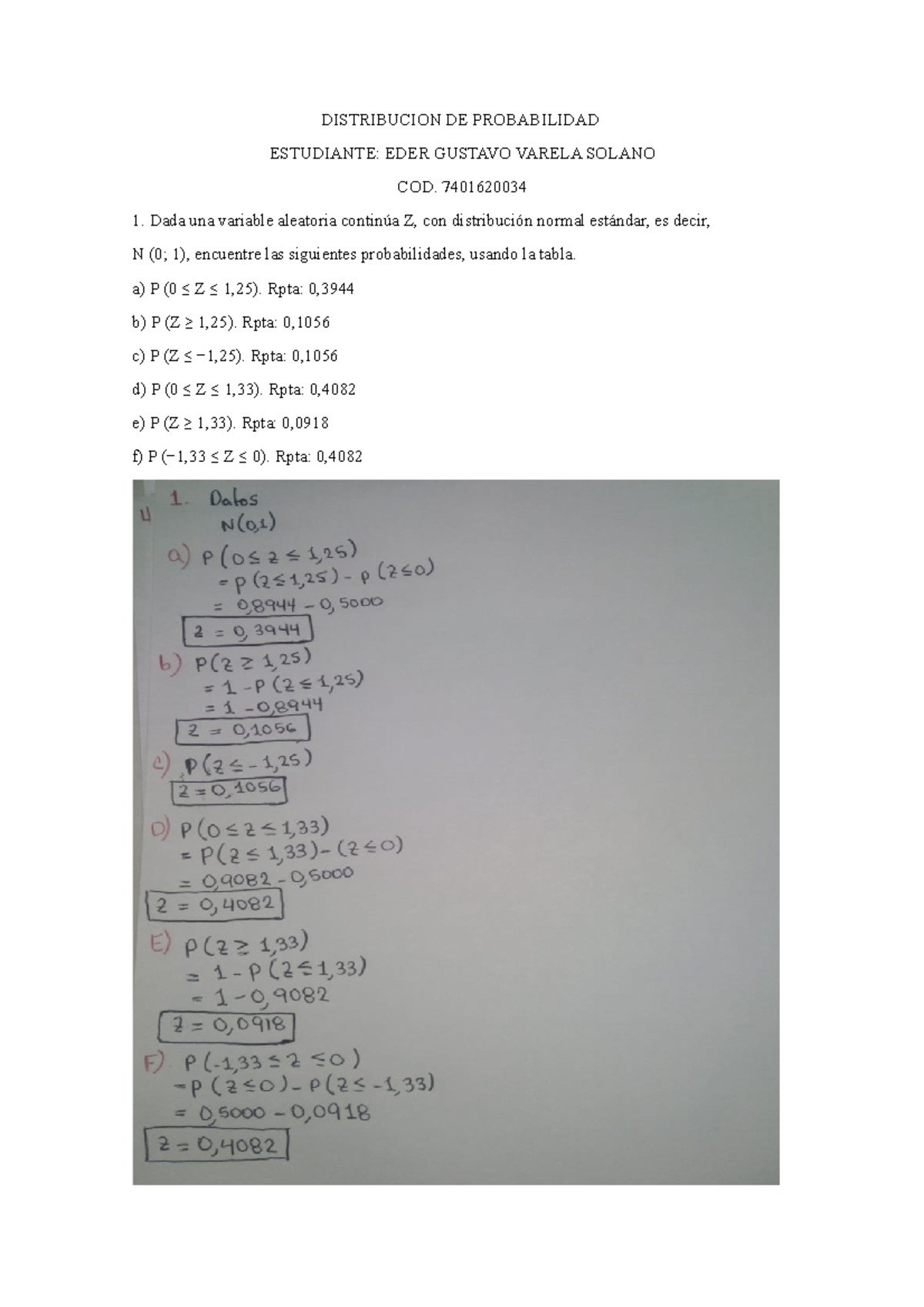 Distribucion Normal - Taller 1 - DISTRIBUCION DE PROBABILIDAD ...