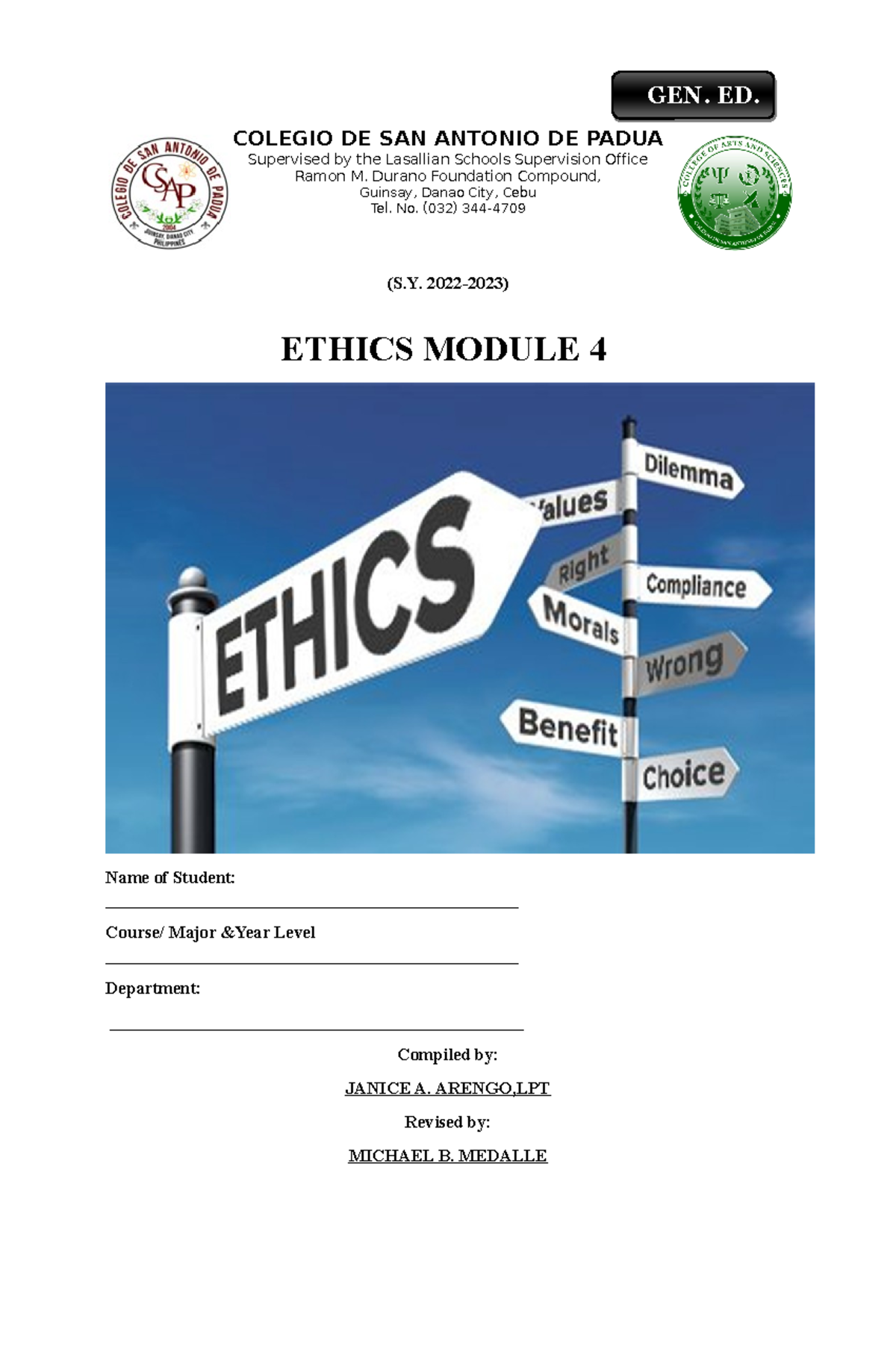 Module 4 Ethics ( Short) - COLEGIO DE SAN ANTONIO DE PADUA Supervised ...