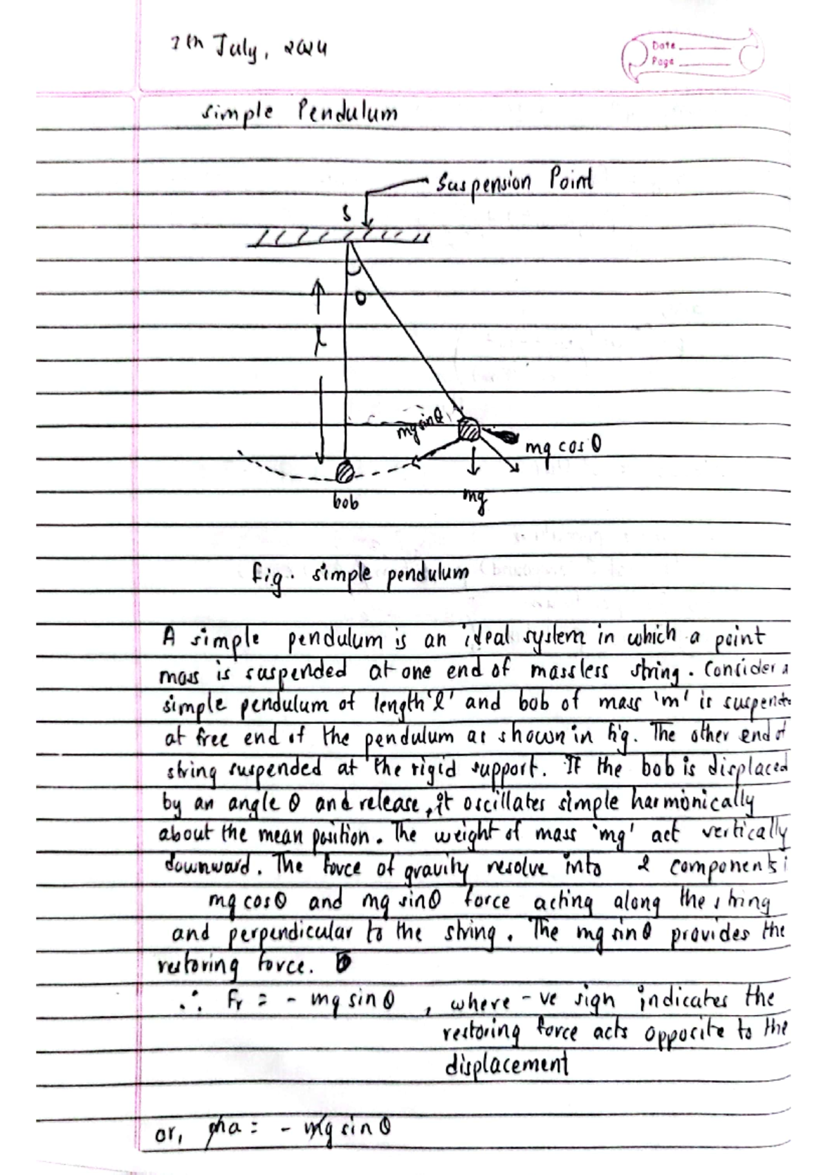 Cam Scanner 07-09-2024 21 - I in July, 2014 Date Page simple Pendulum ...