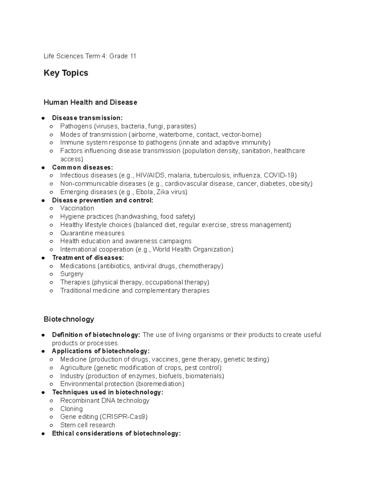 Life Science Term 4 Grade 11 - Life Sciences Term 4: Grade 11 Key ...