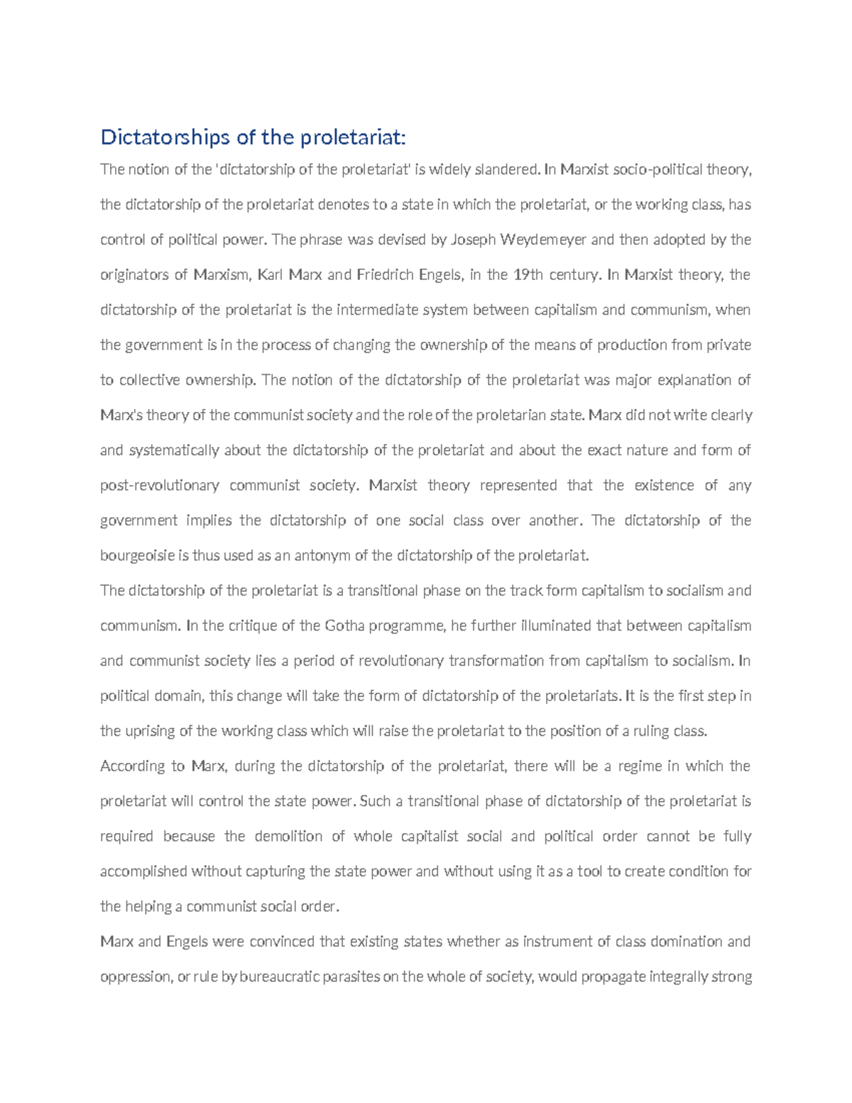 Dictatorship of proletariat - Dictatorships of the proletariat: The ...