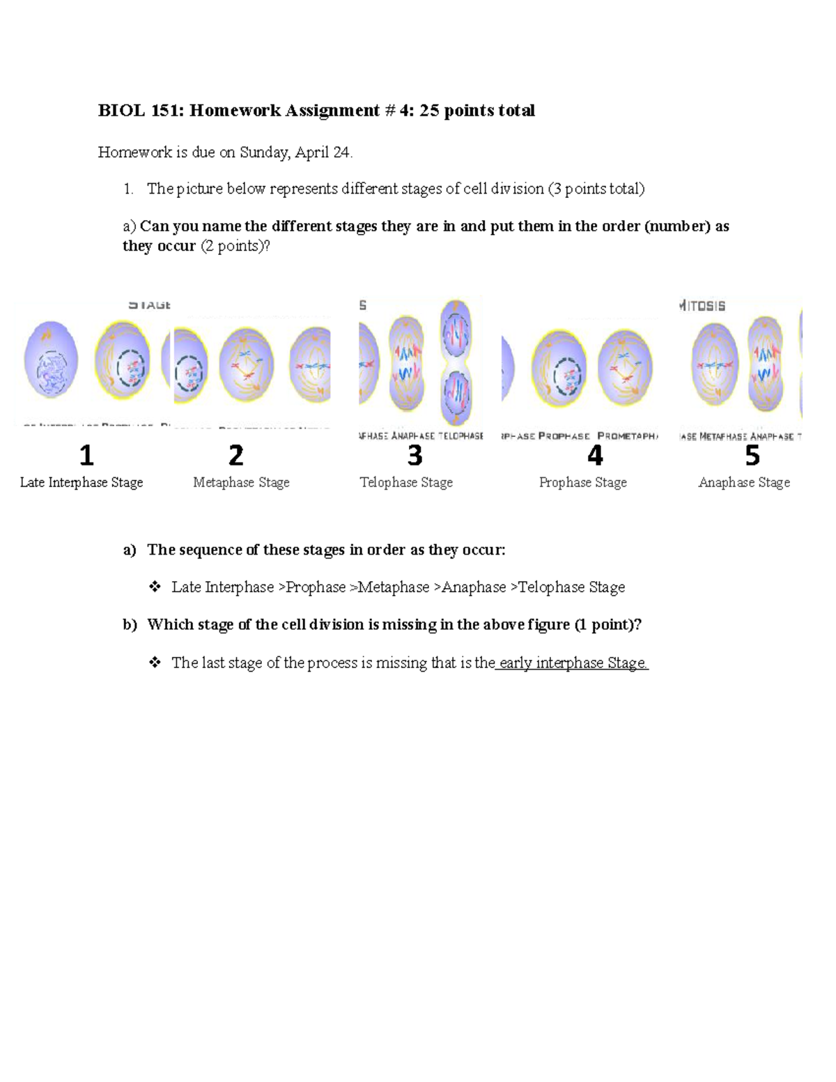 Home work assignment 4 - BIOL 151: Homework Assignment # 4: 25 points ...