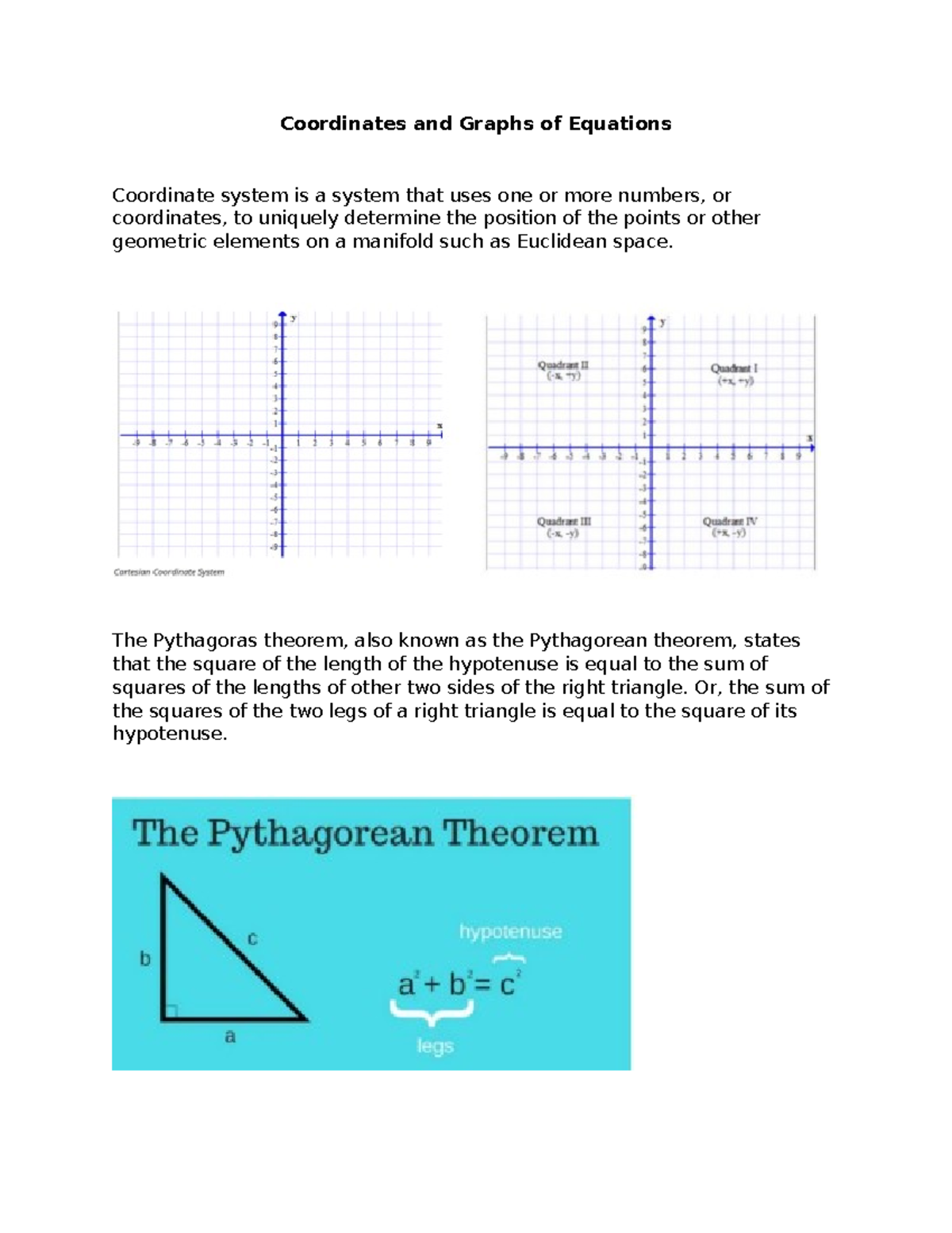 Coordinates and Graphs of Equations - Coordinates and Graphs of ...