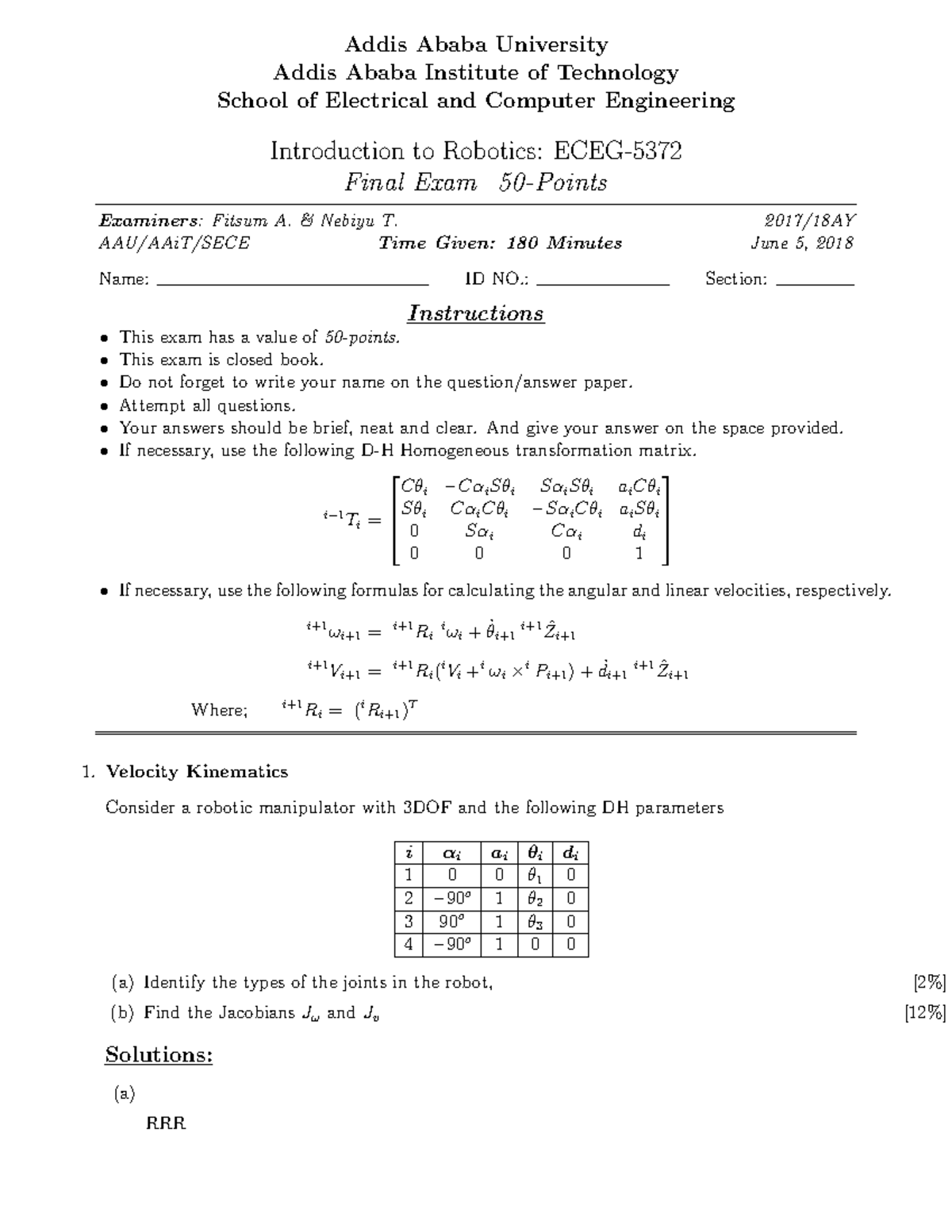 Ito R.Final Exam with Solutions - Addis Ababa University Addis Ababa ...